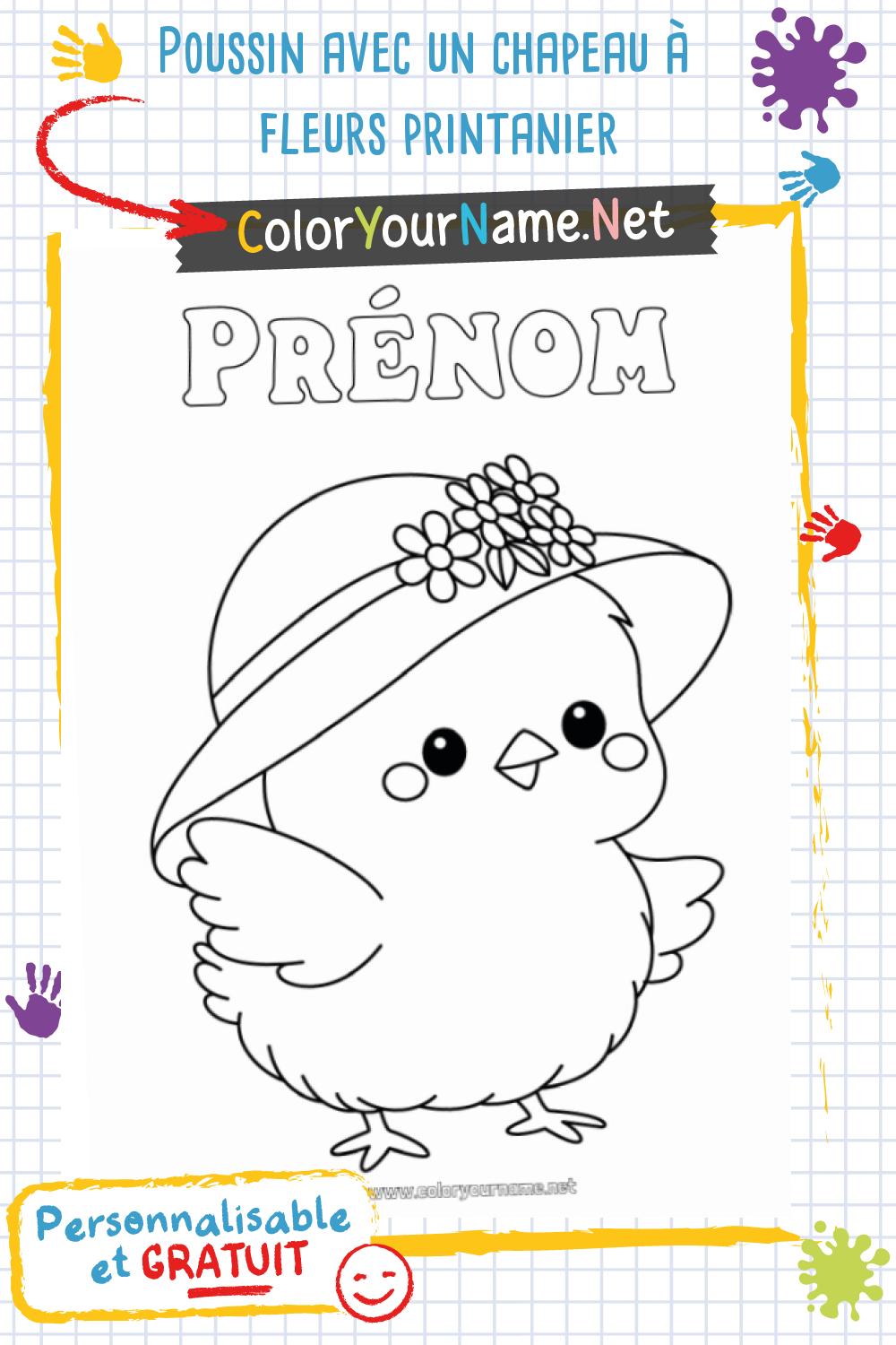 Poussin avec un chapeau à fleurs printanier