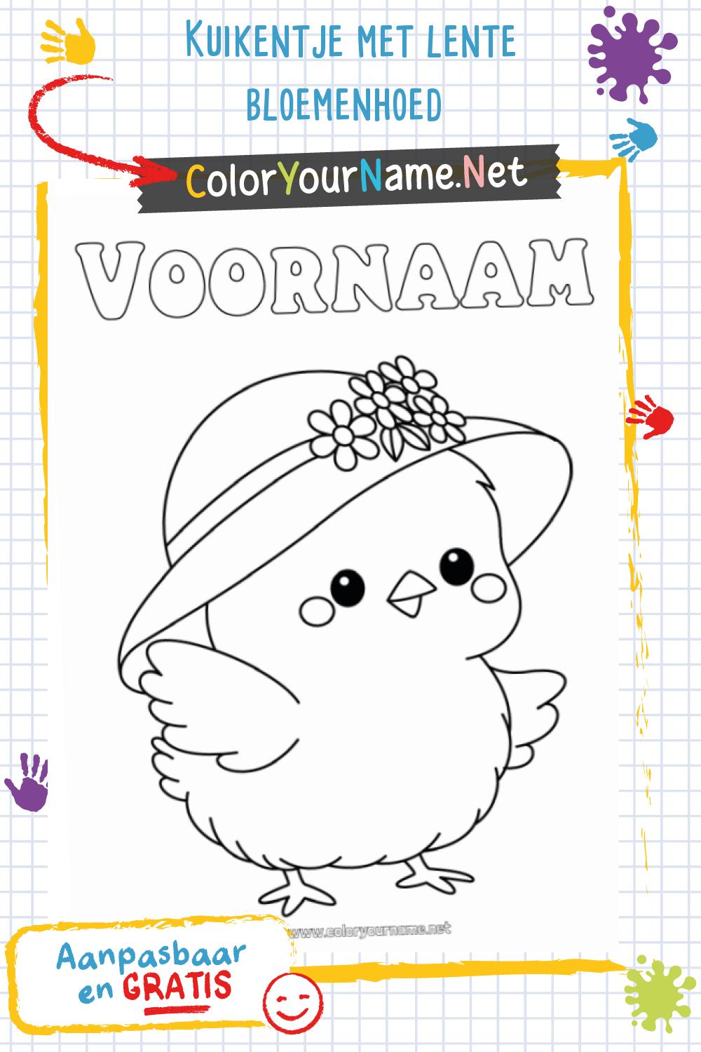 Kuikentje met lente bloemenhoed