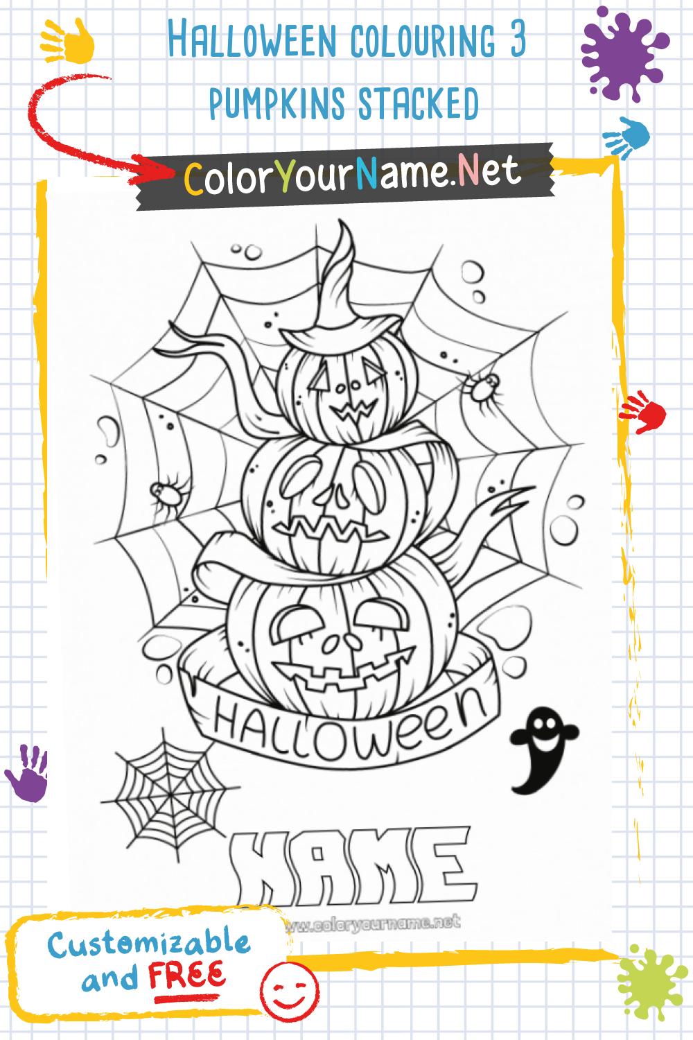 Halloween colouring 3 pumpkins stacked