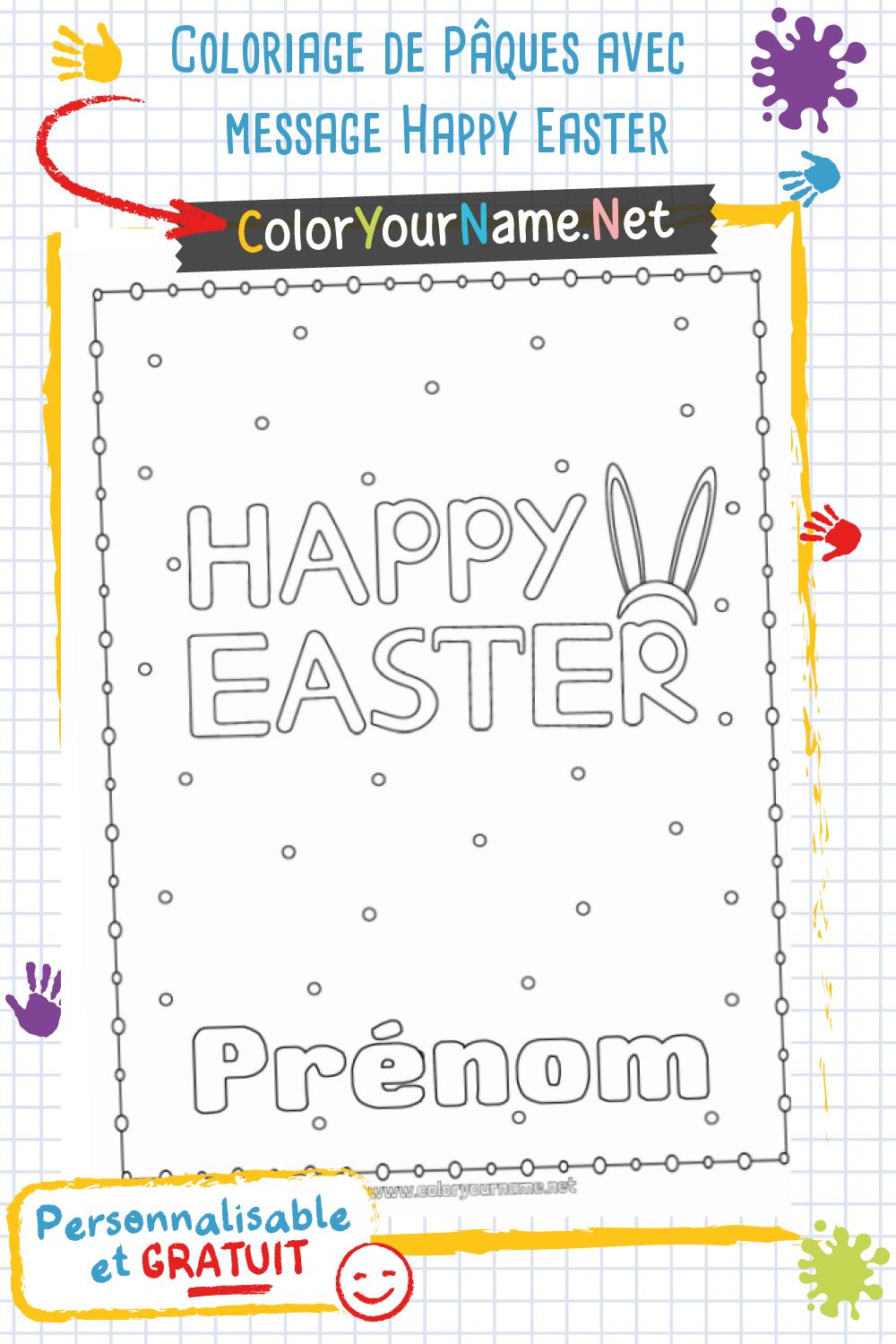 Coloriage de Pâques avec message Happy Easter