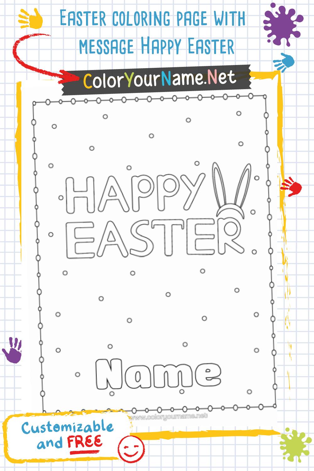 Easter coloring page with message Happy Easter