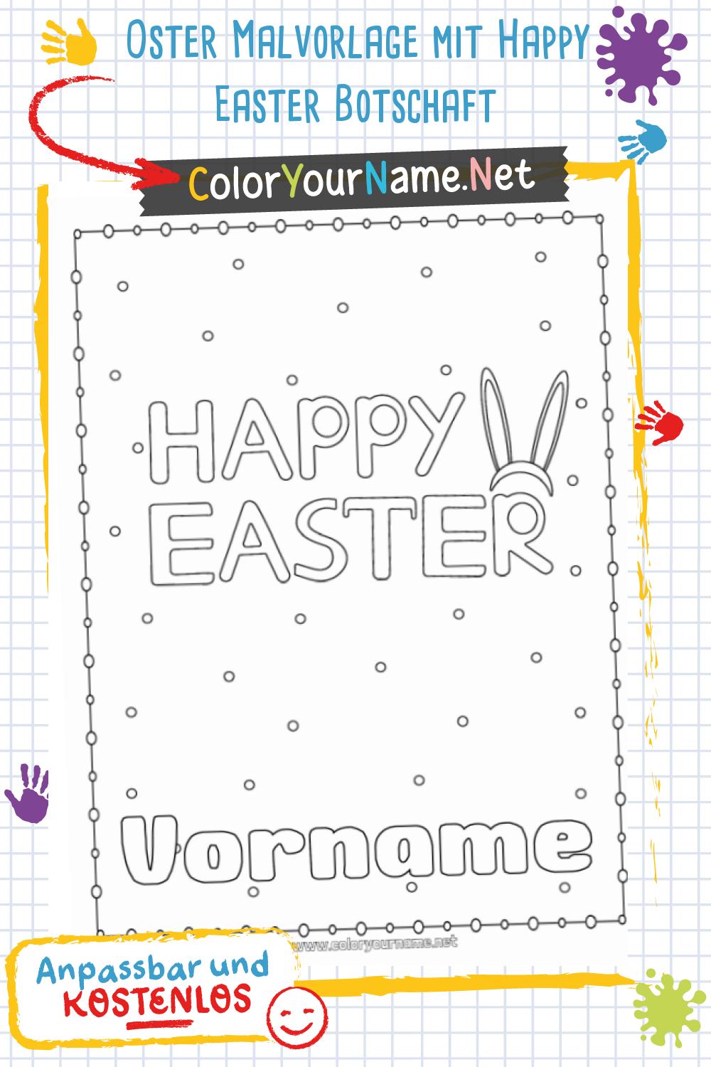 Oster Malvorlage mit Happy Easter Botschaft