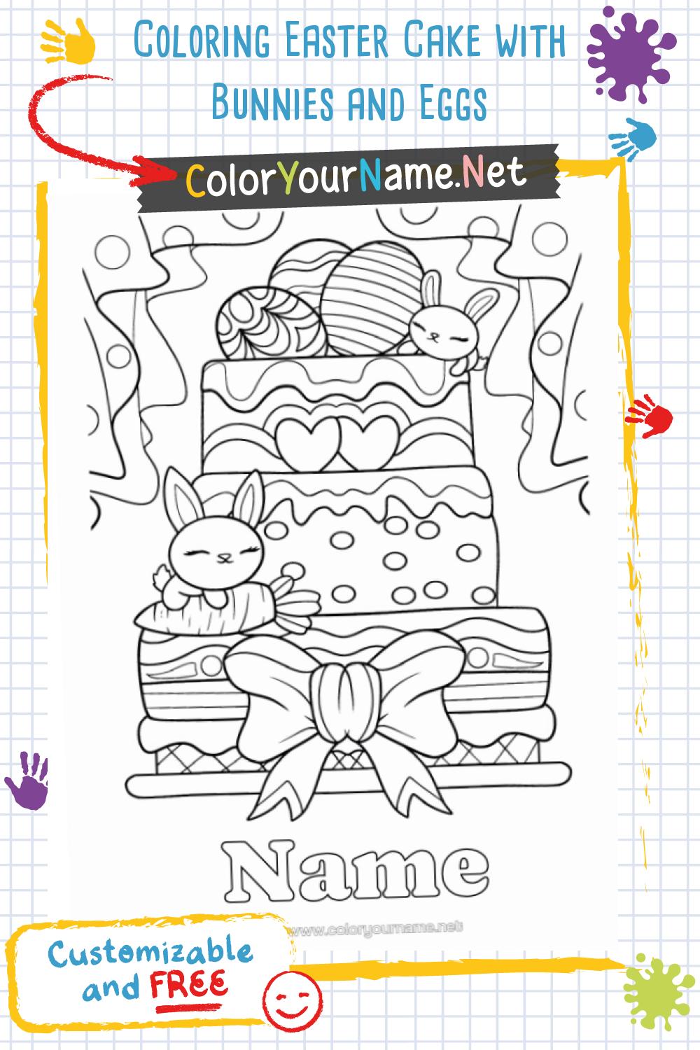 Coloring Easter Cake with Bunnies and Eggs