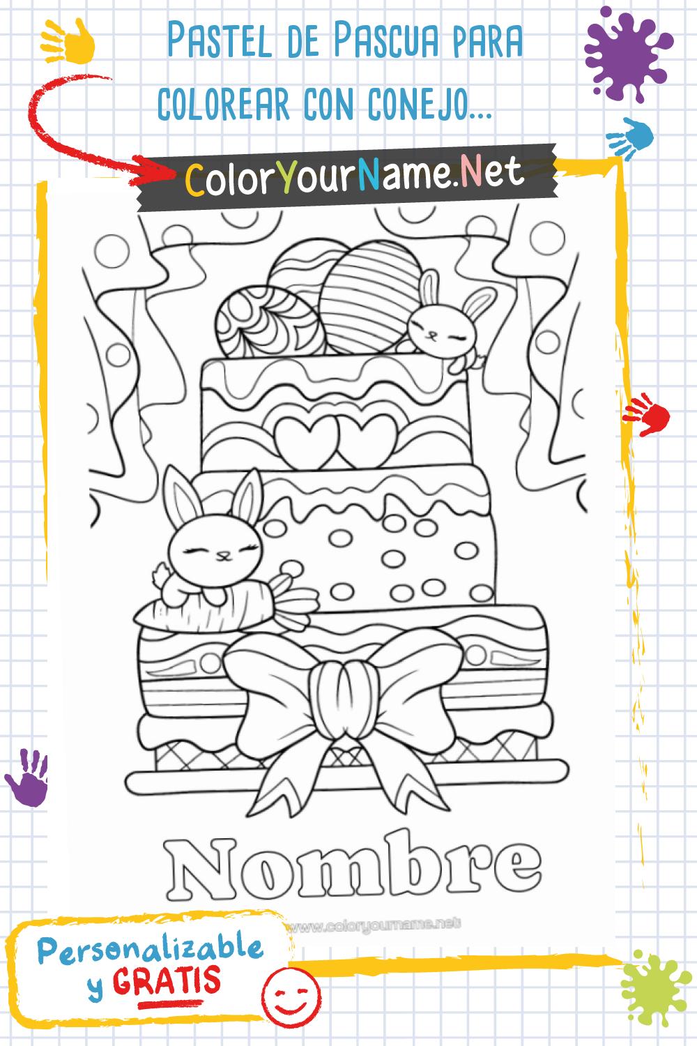 Pastel de Pascua para colorear con conejos y huevos