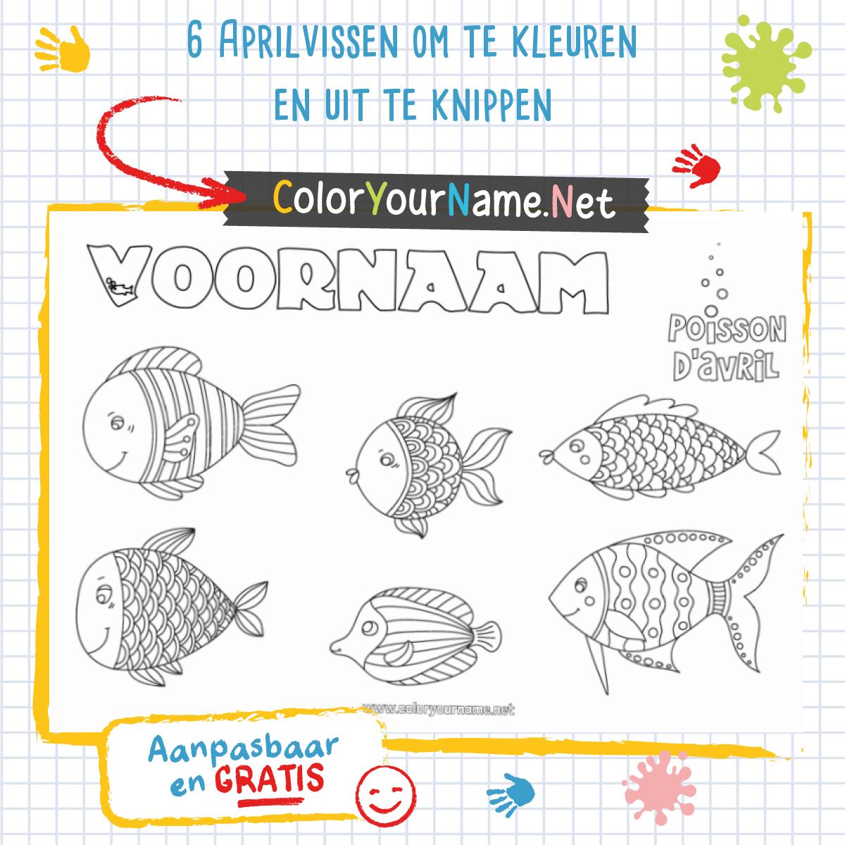 6 Aprilvissen om te kleuren en uit te knippen
