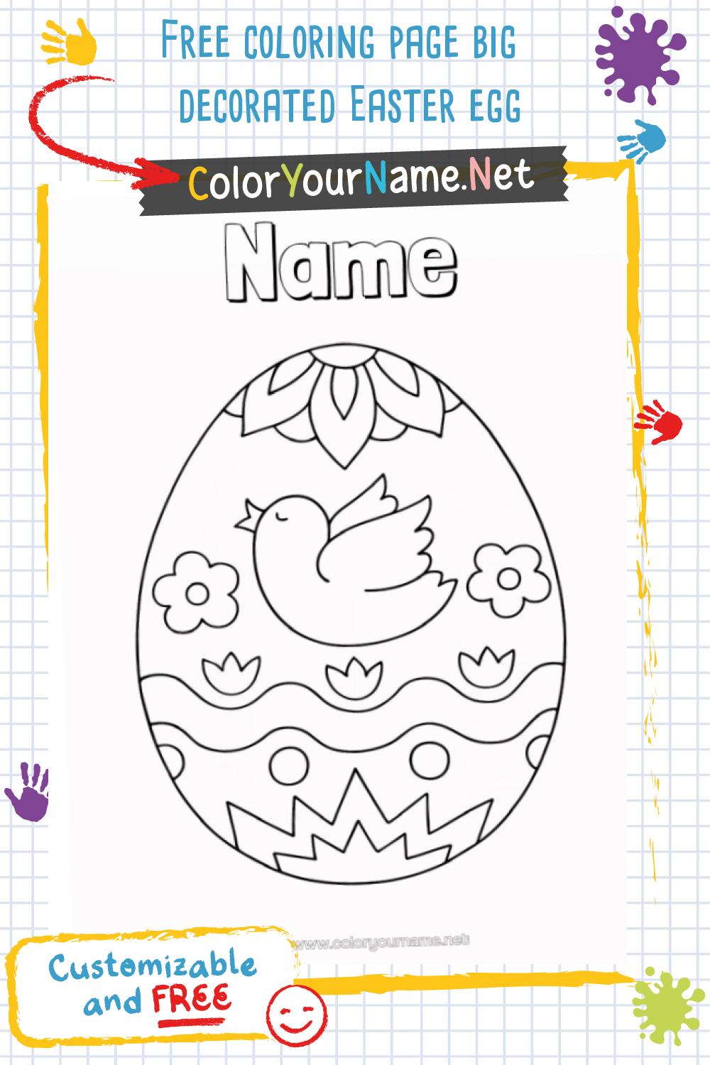 Free coloring page big decorated Easter egg