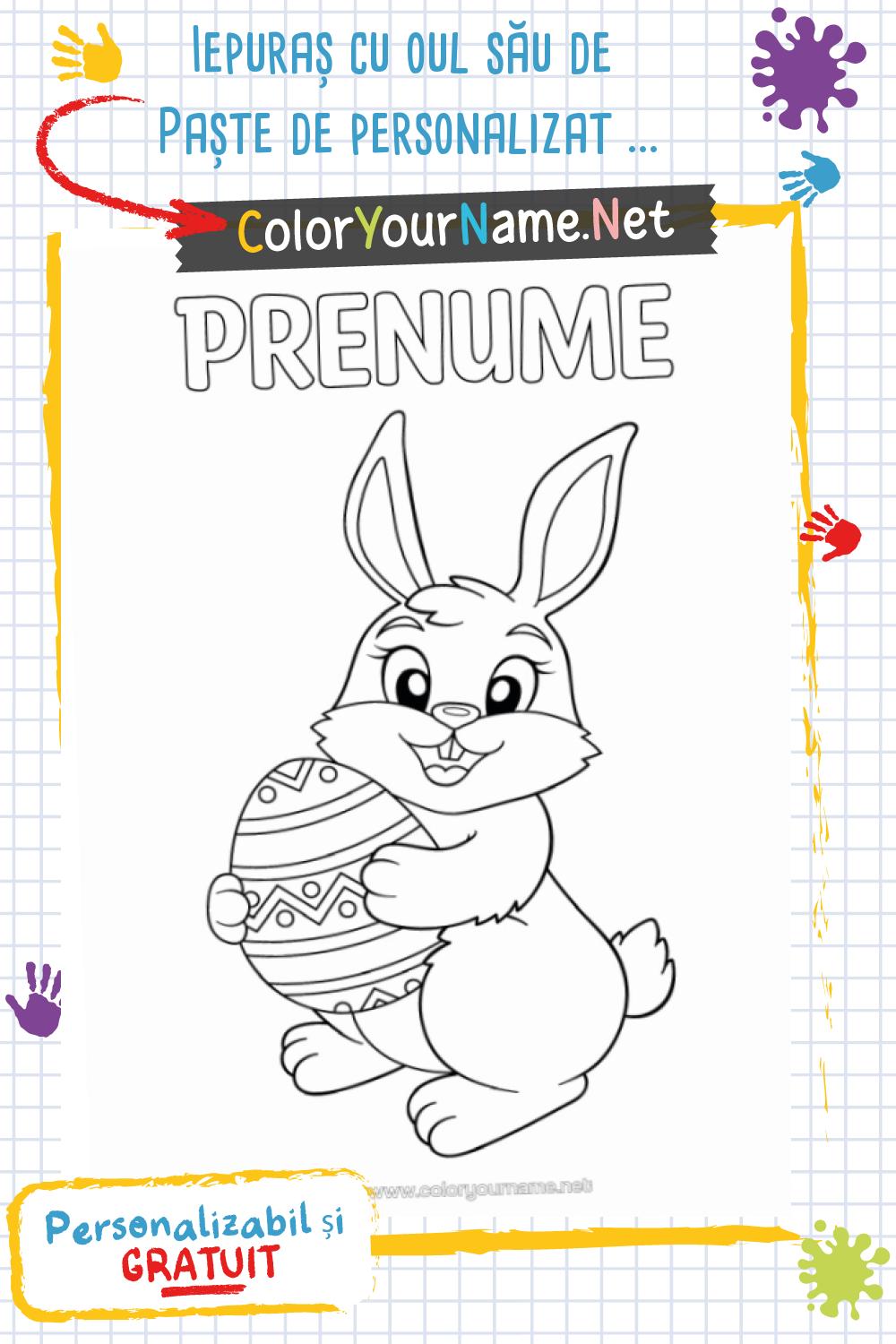 Iepuraș cu oul său de Paște de personalizat și colorat.