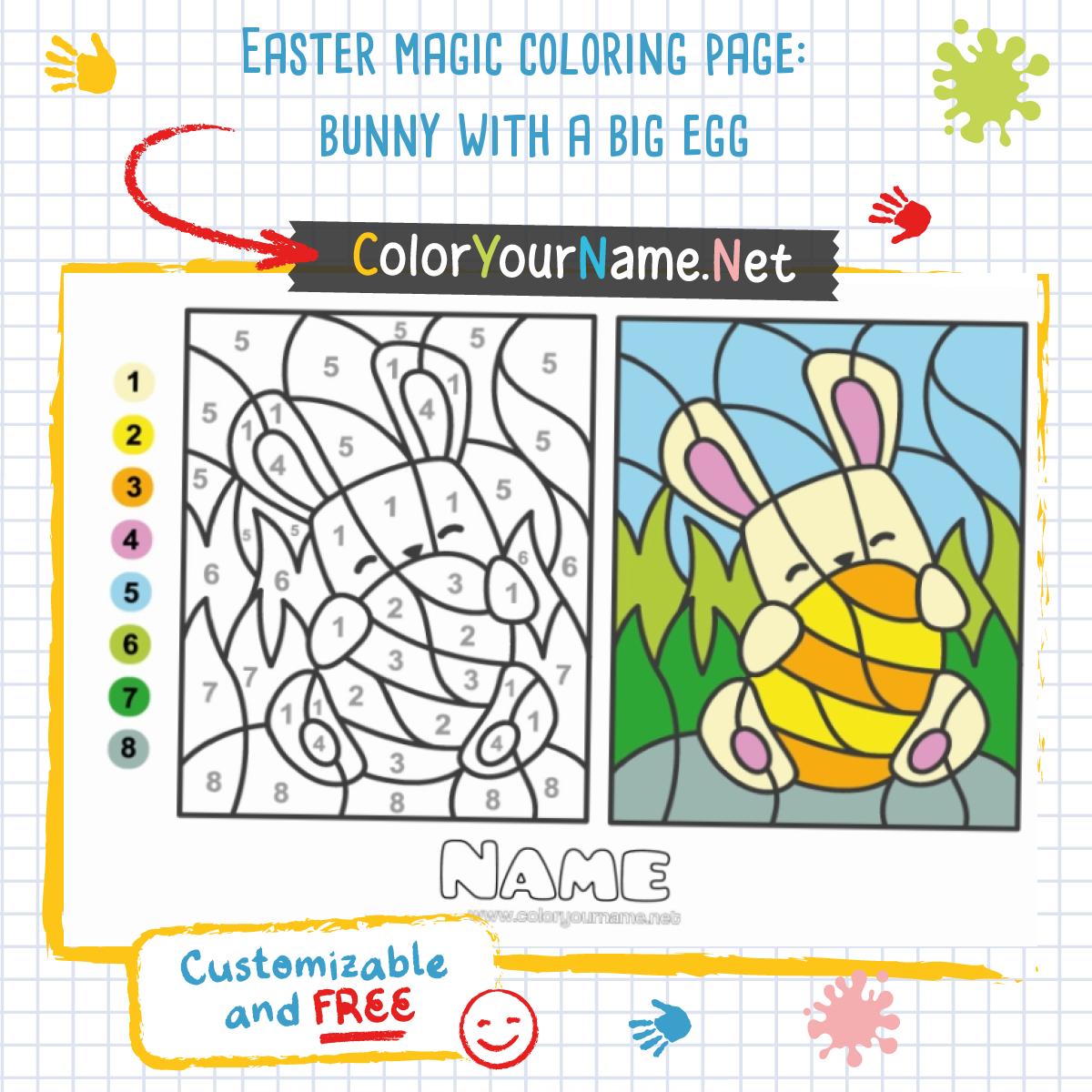 Easter magic coloring page: bunny with a big egg