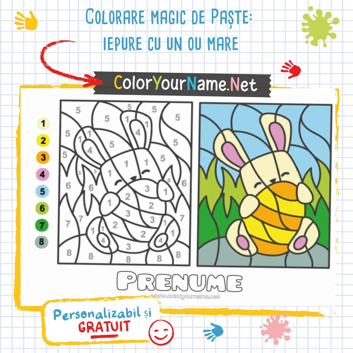 Colorare magic de Paște: iepure cu un ou mare