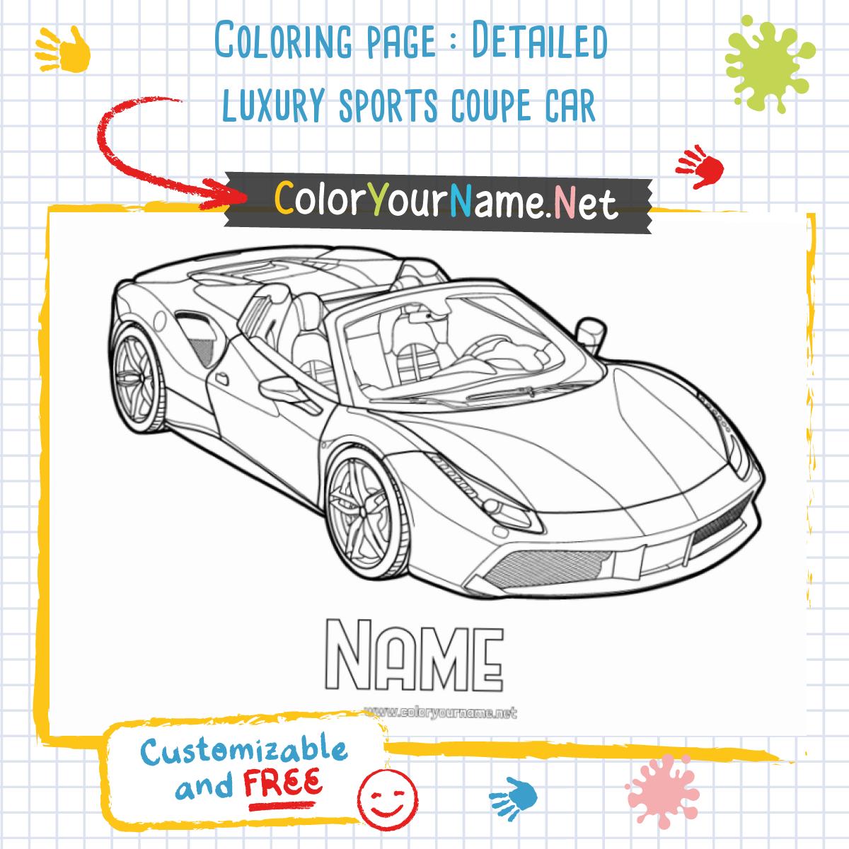 Coloring page : Detailed luxury sports coupe car