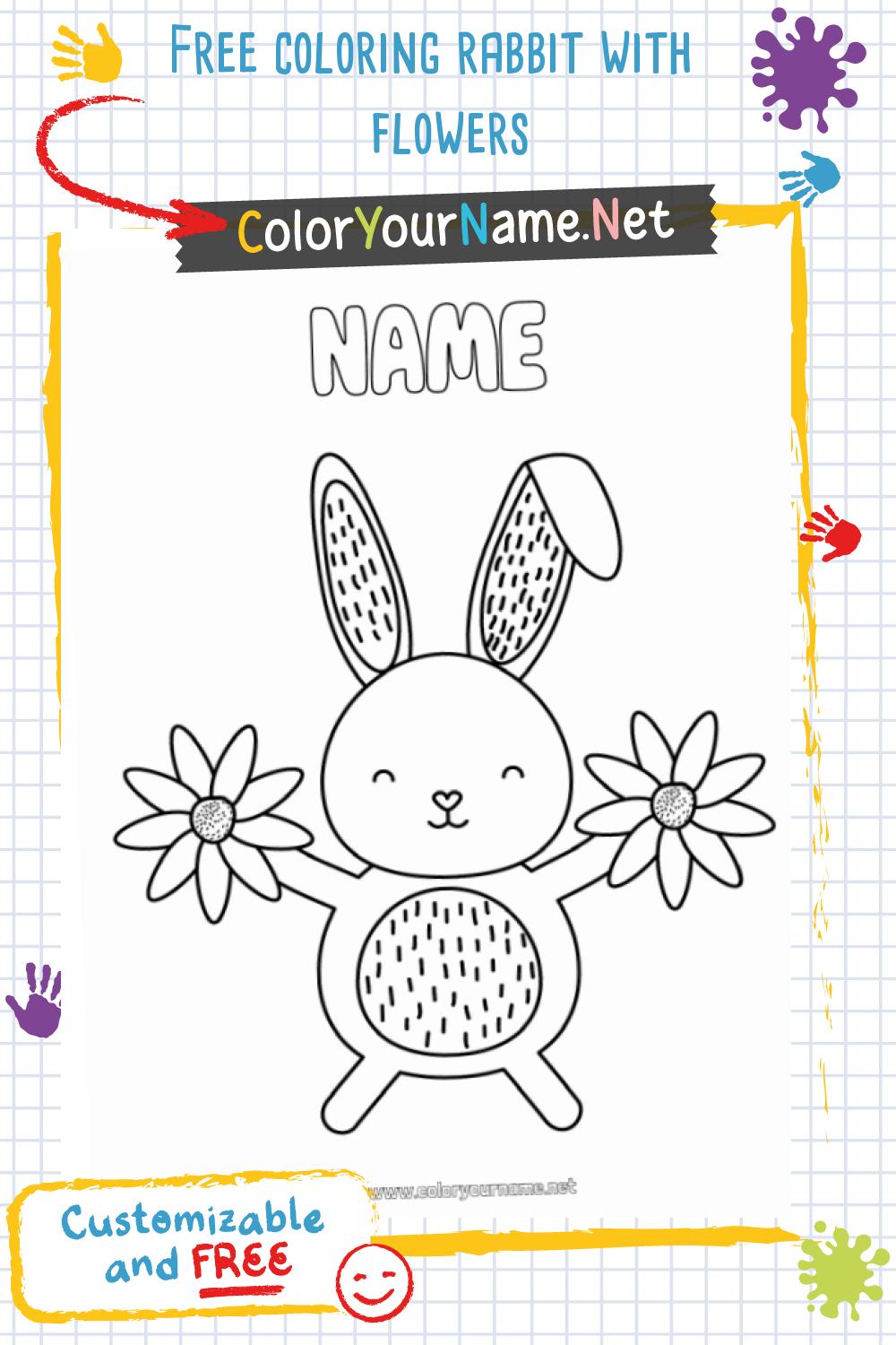 Free coloring rabbit with flowers