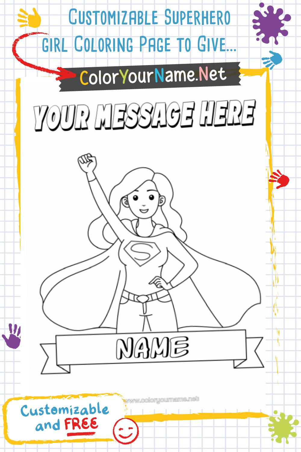 Customizable Superhero girl Coloring Page to Give as a Gift