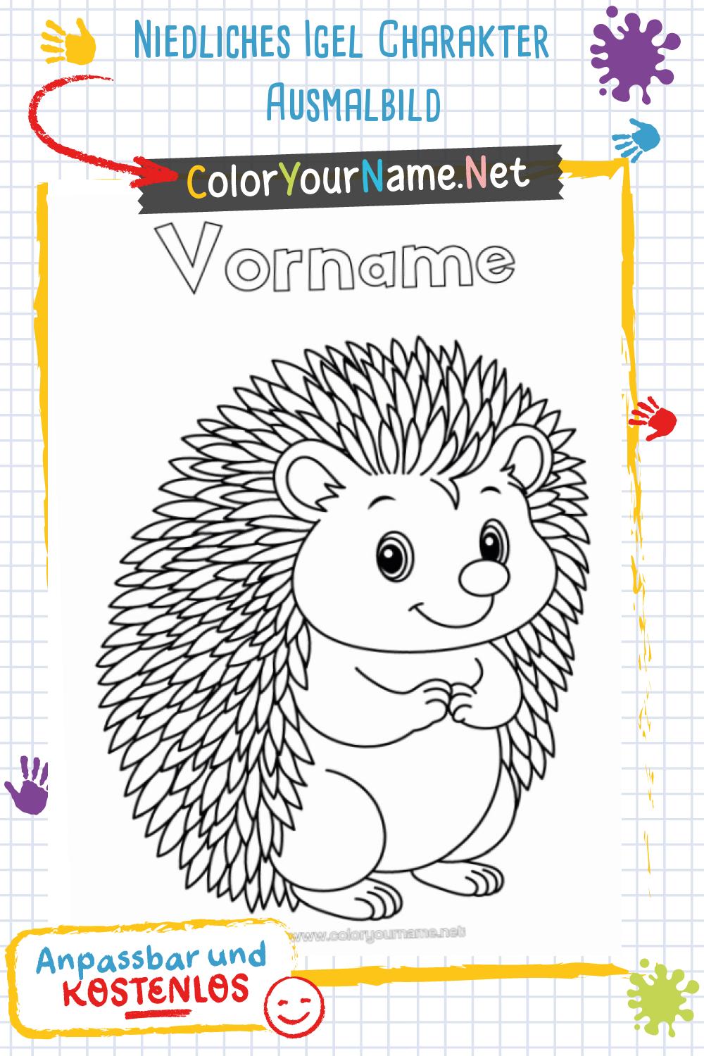 Niedliches Igel Charakter Ausmalbild