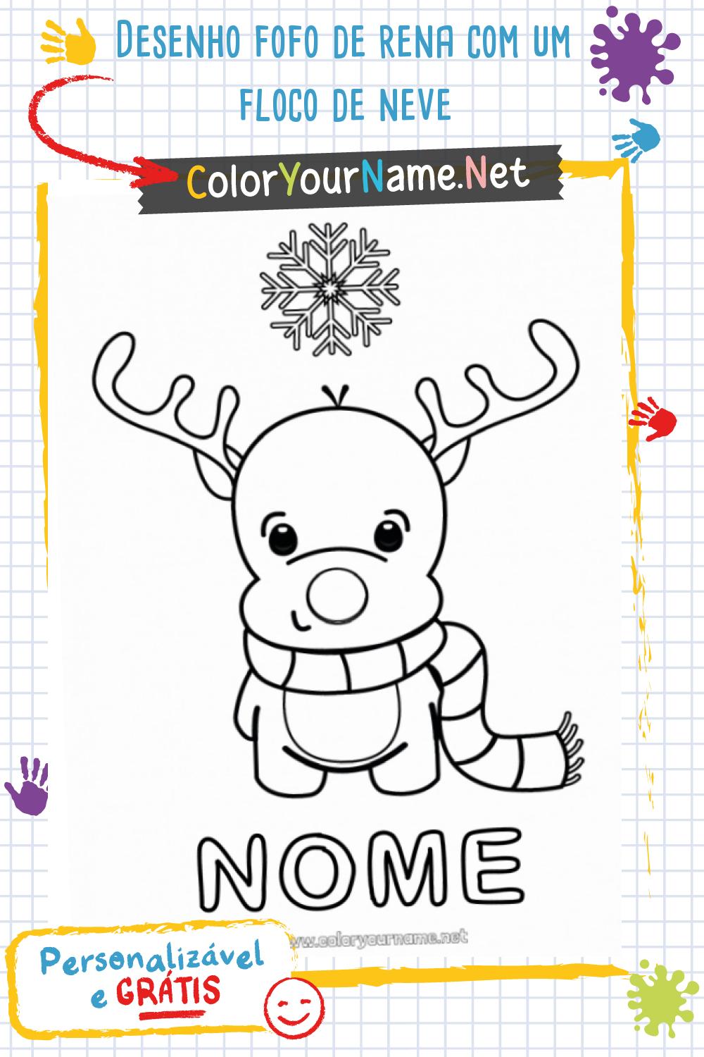 Desenho fofo de rena com um floco de neve