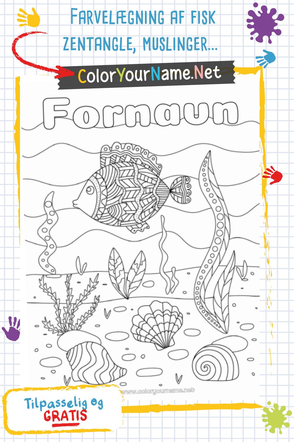 Farvelægning af fisk zentangle, muslinger og alger