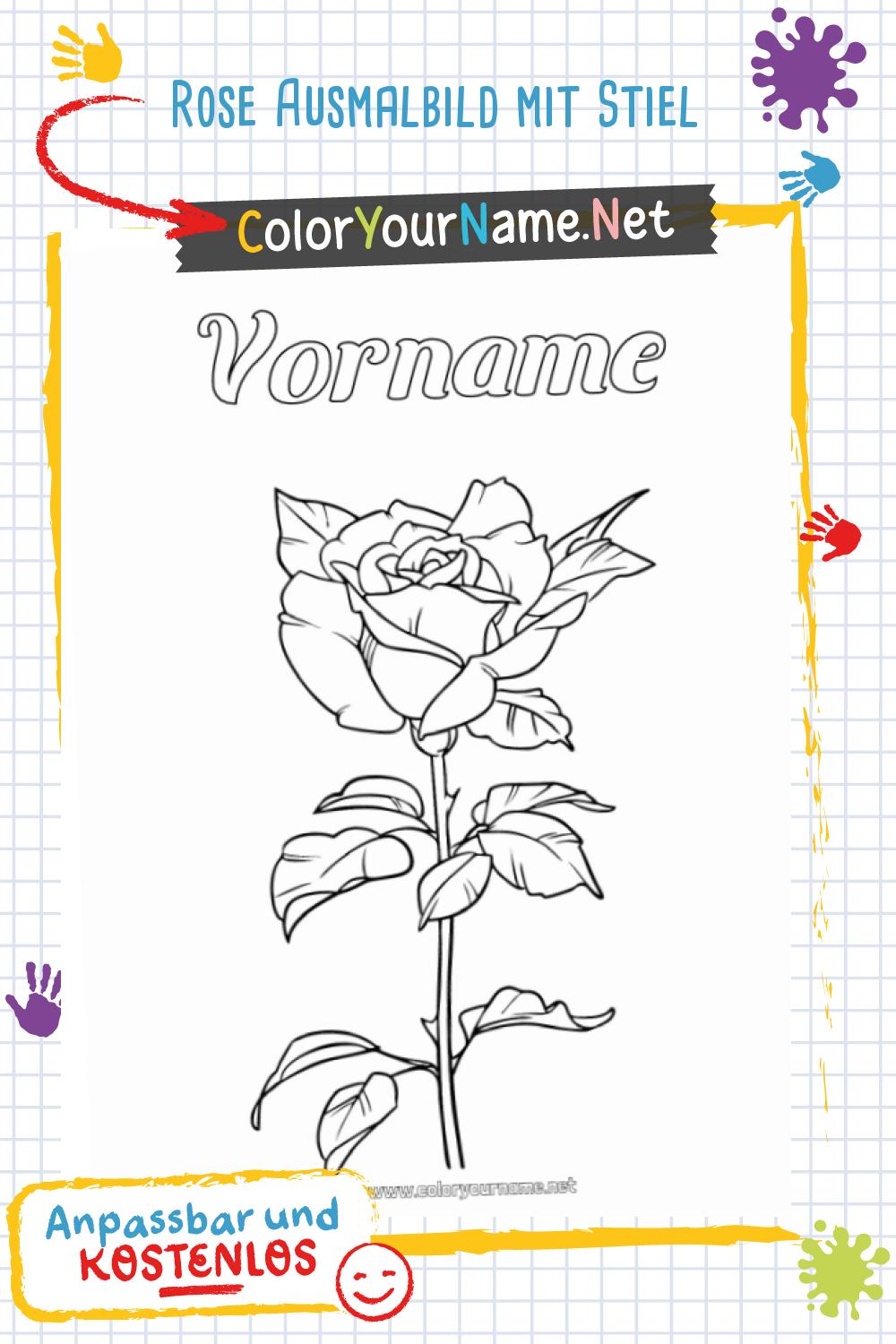 Rose Ausmalbild mit Stiel