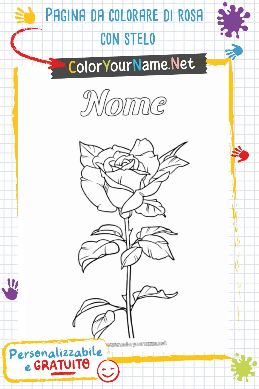 Pagina da colorare di rosa con stelo