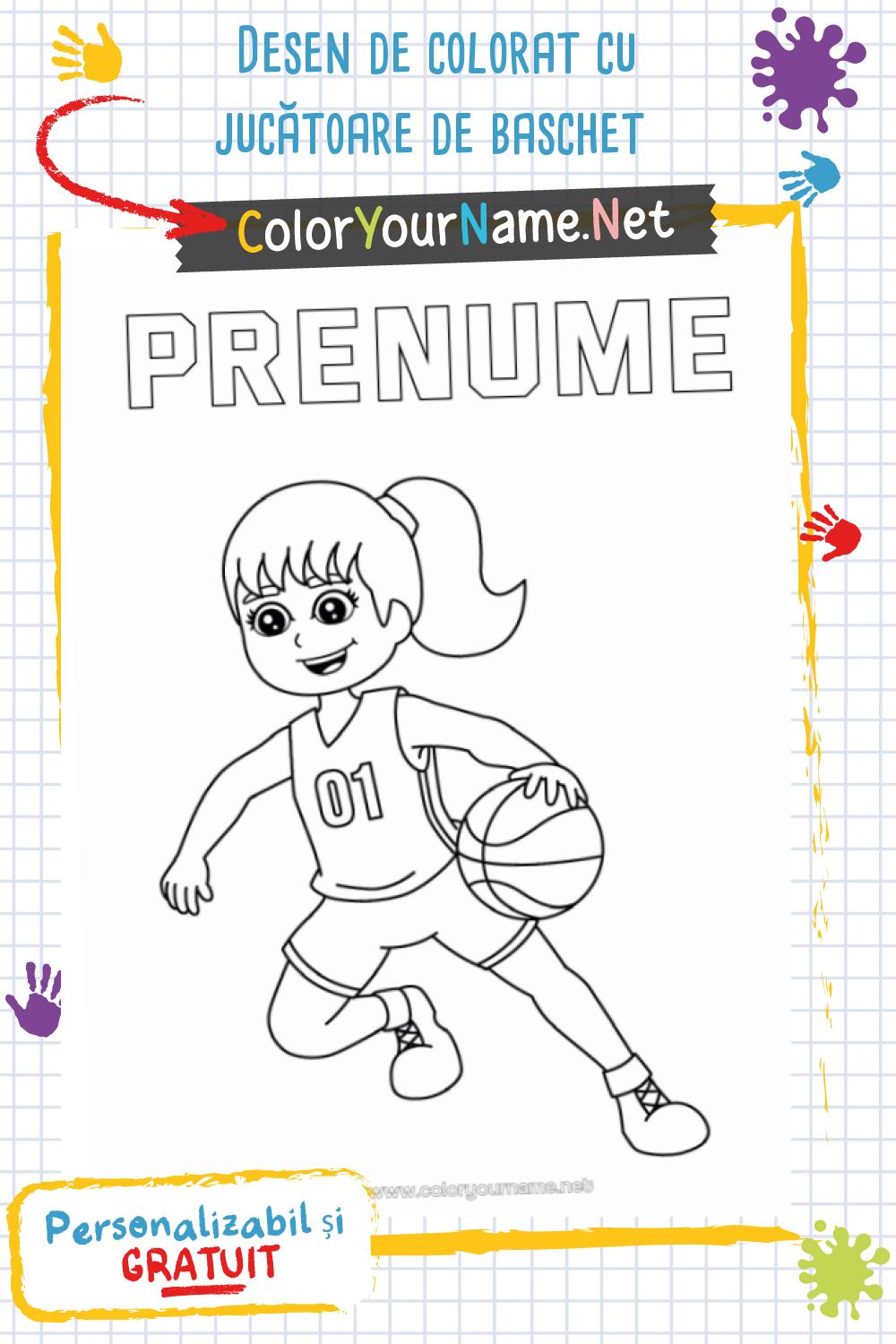 Desen de colorat cu jucătoare de baschet