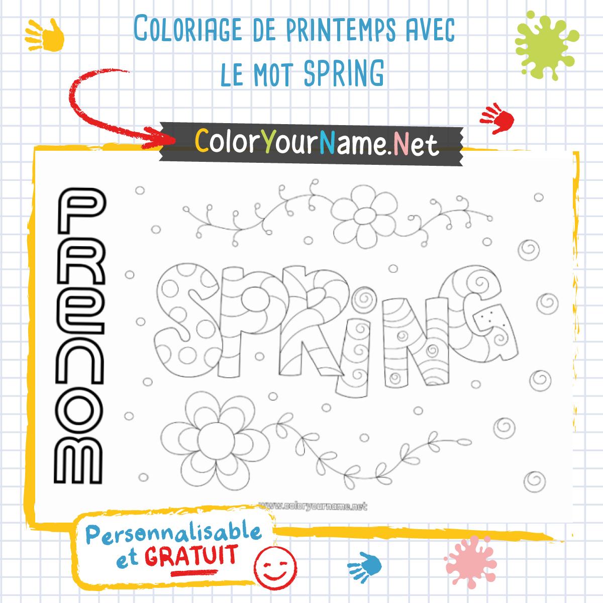 Coloriage de printemps avec le mot SPRING