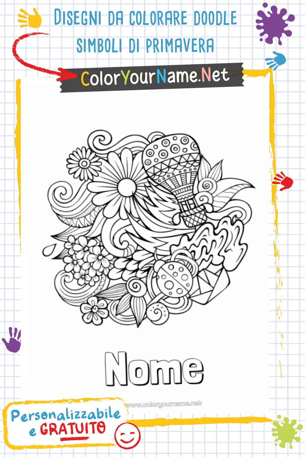 Disegni da colorare doodle simboli di primavera