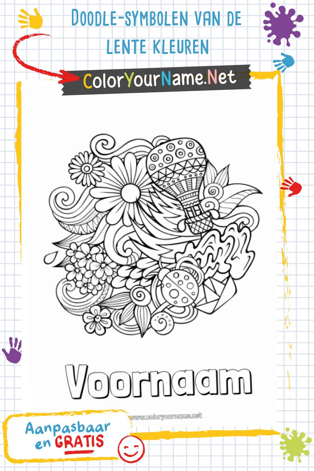 Doodle-symbolen van de lente kleuren