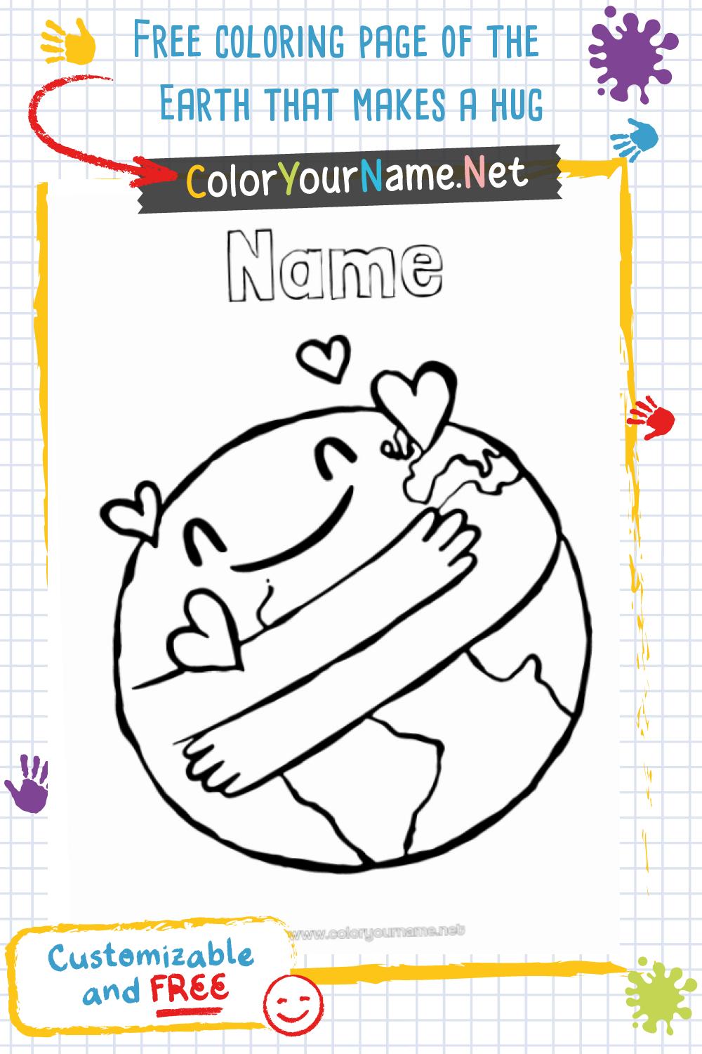 Free coloring page of the Earth that makes a hug