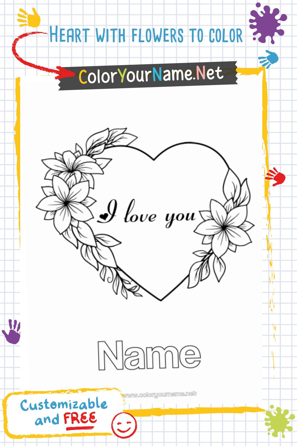 Heart with flowers to color