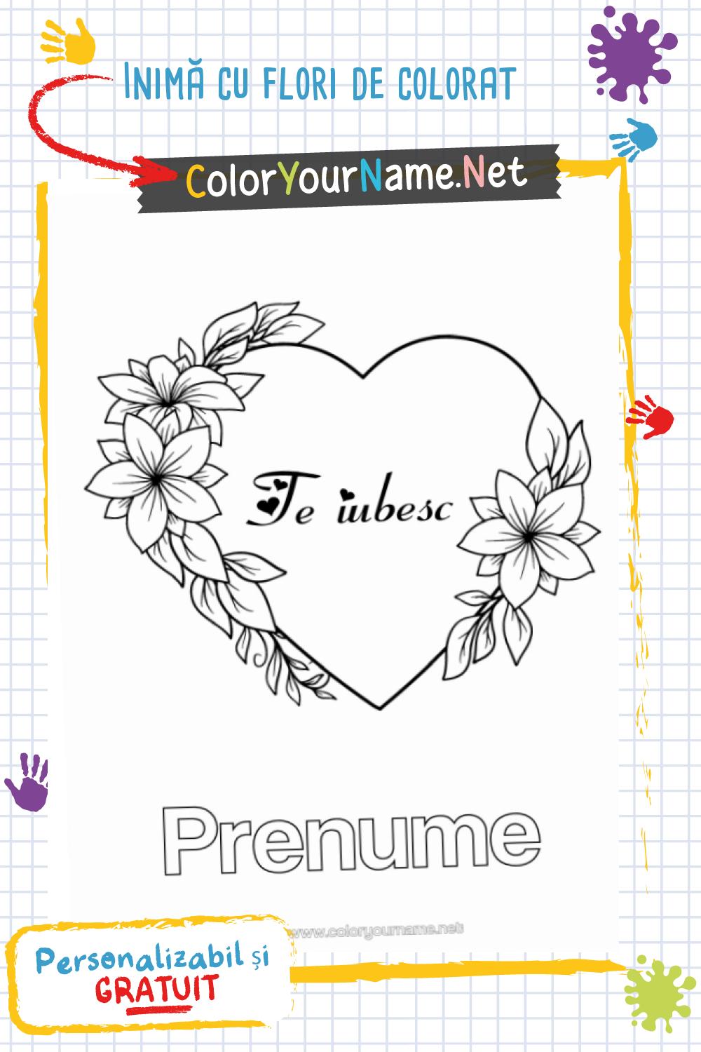 Inimă cu flori de colorat