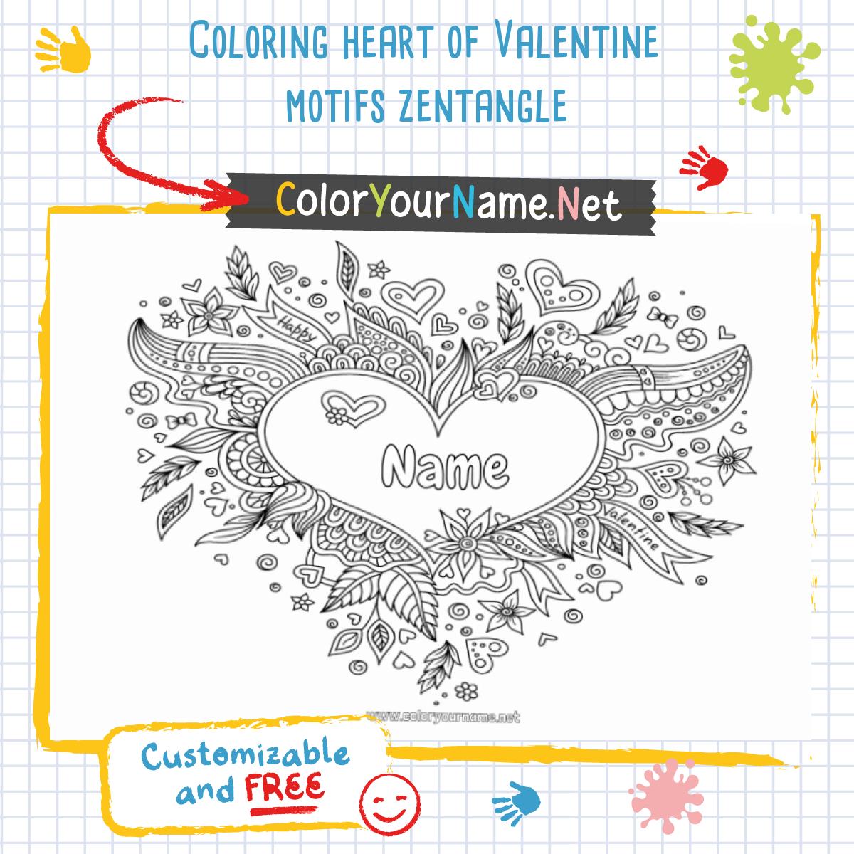 Coloring heart of Valentine motifs zentangle