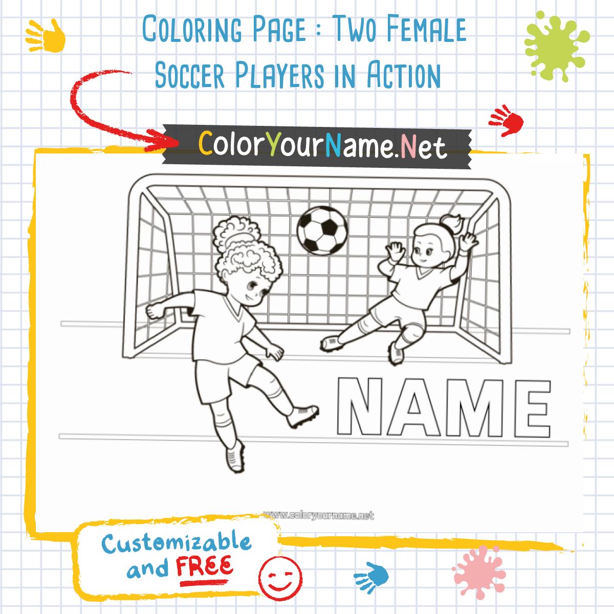 Coloring Page : Two Female Soccer Players in Action