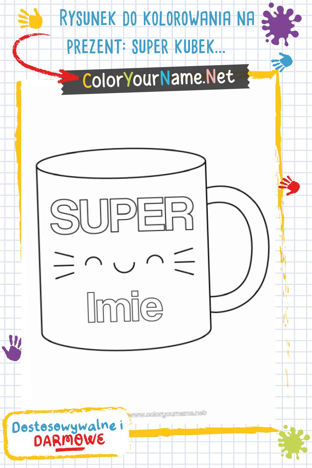 Rysunek do kolorowania na prezent: super kubek do personalizacji
