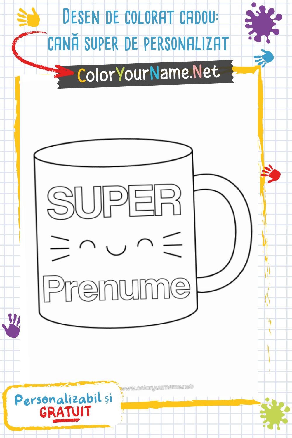 Desen de colorat cadou: cană super de personalizat