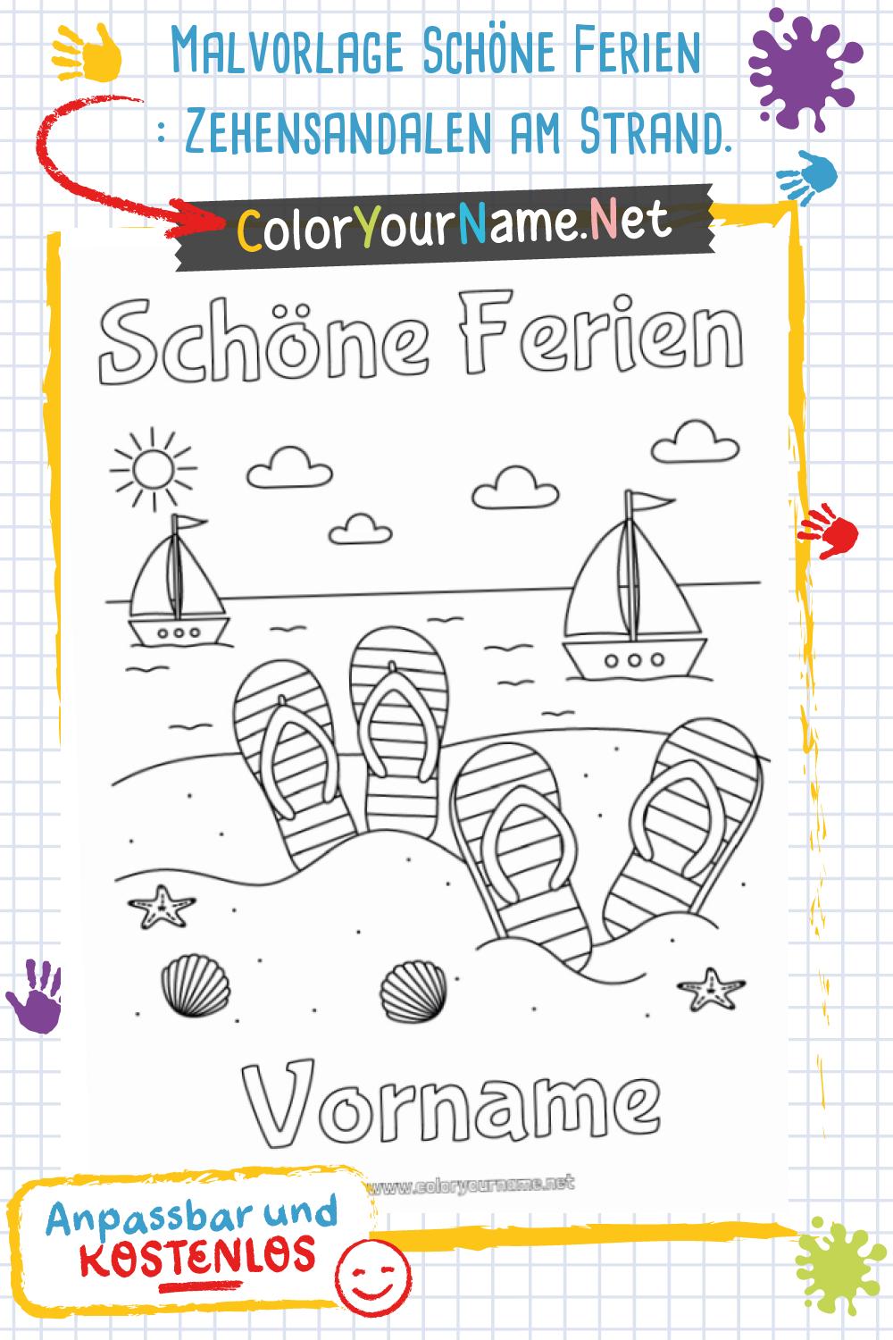 Malvorlage Schöne Ferien : Zehensandalen am Strand.