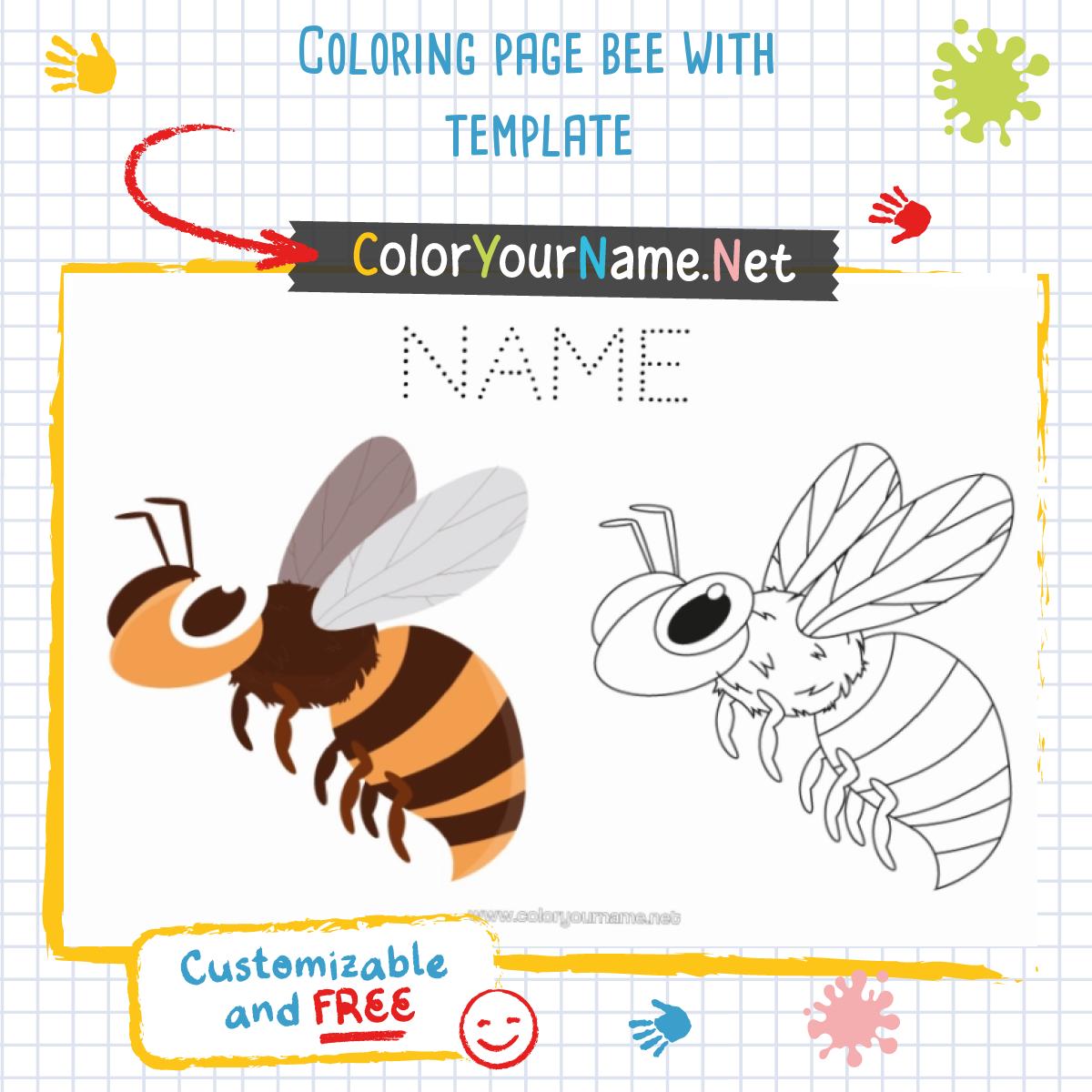 Coloring page bee with template