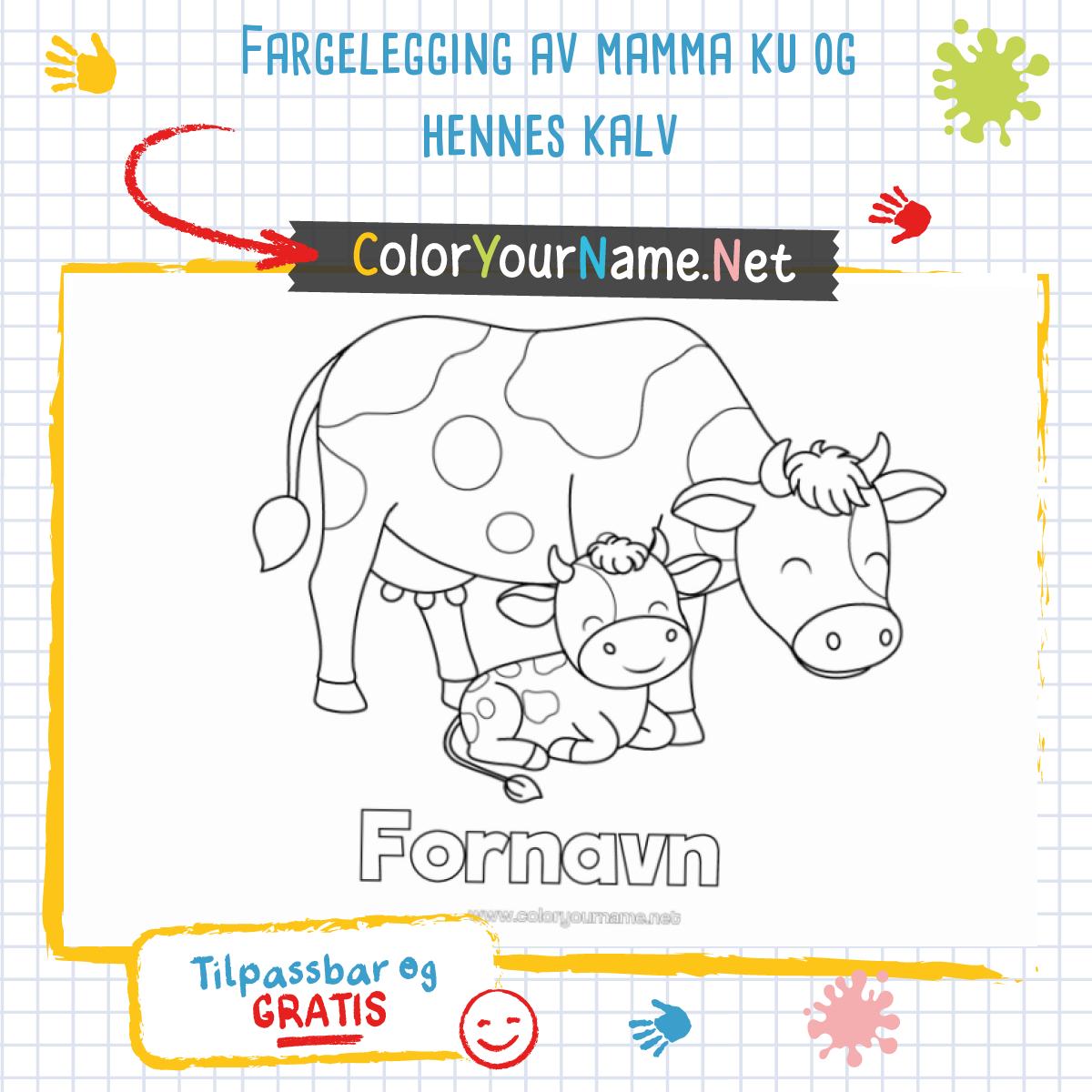 Fargelegging av mamma ku og hennes kalv