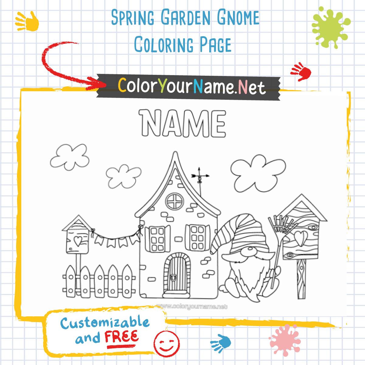 Spring Garden Gnome Coloring Page
