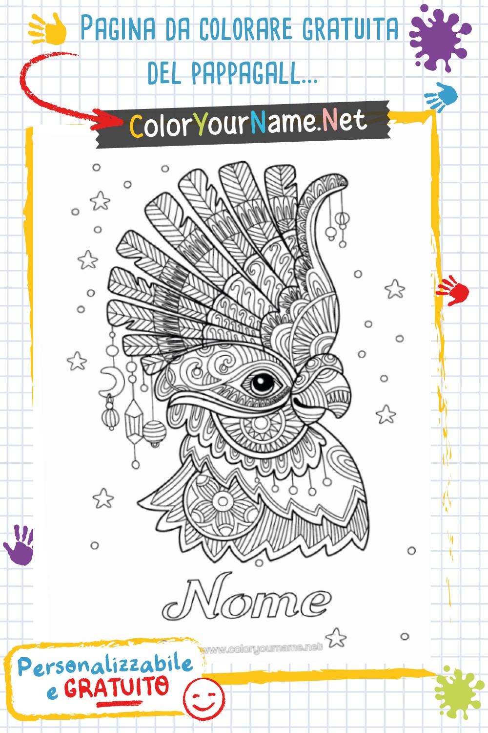 Pagina da colorare gratuita del pappagallo - Personalizzabile con il ...