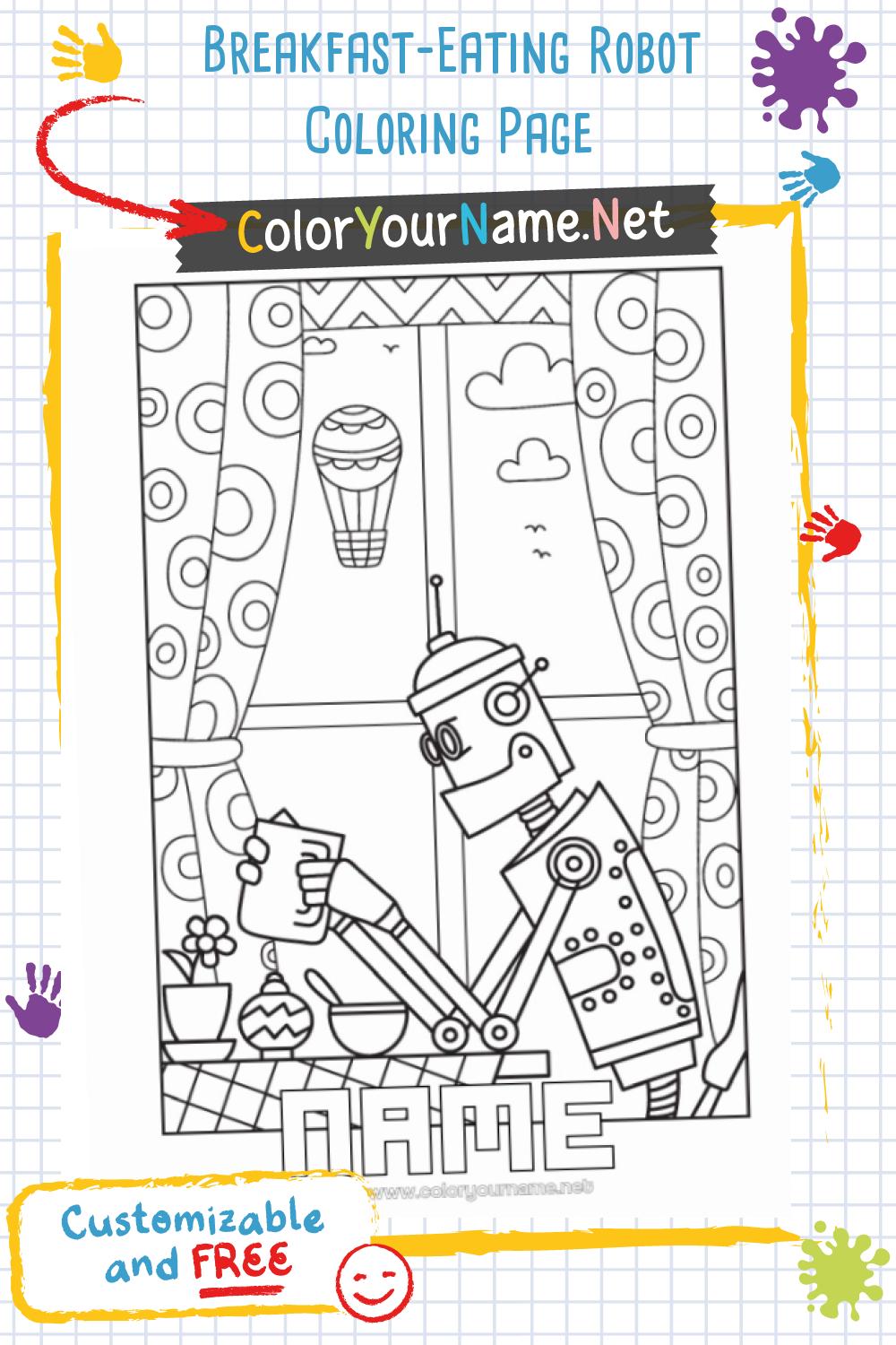 Breakfast-Eating Robot Coloring Page
