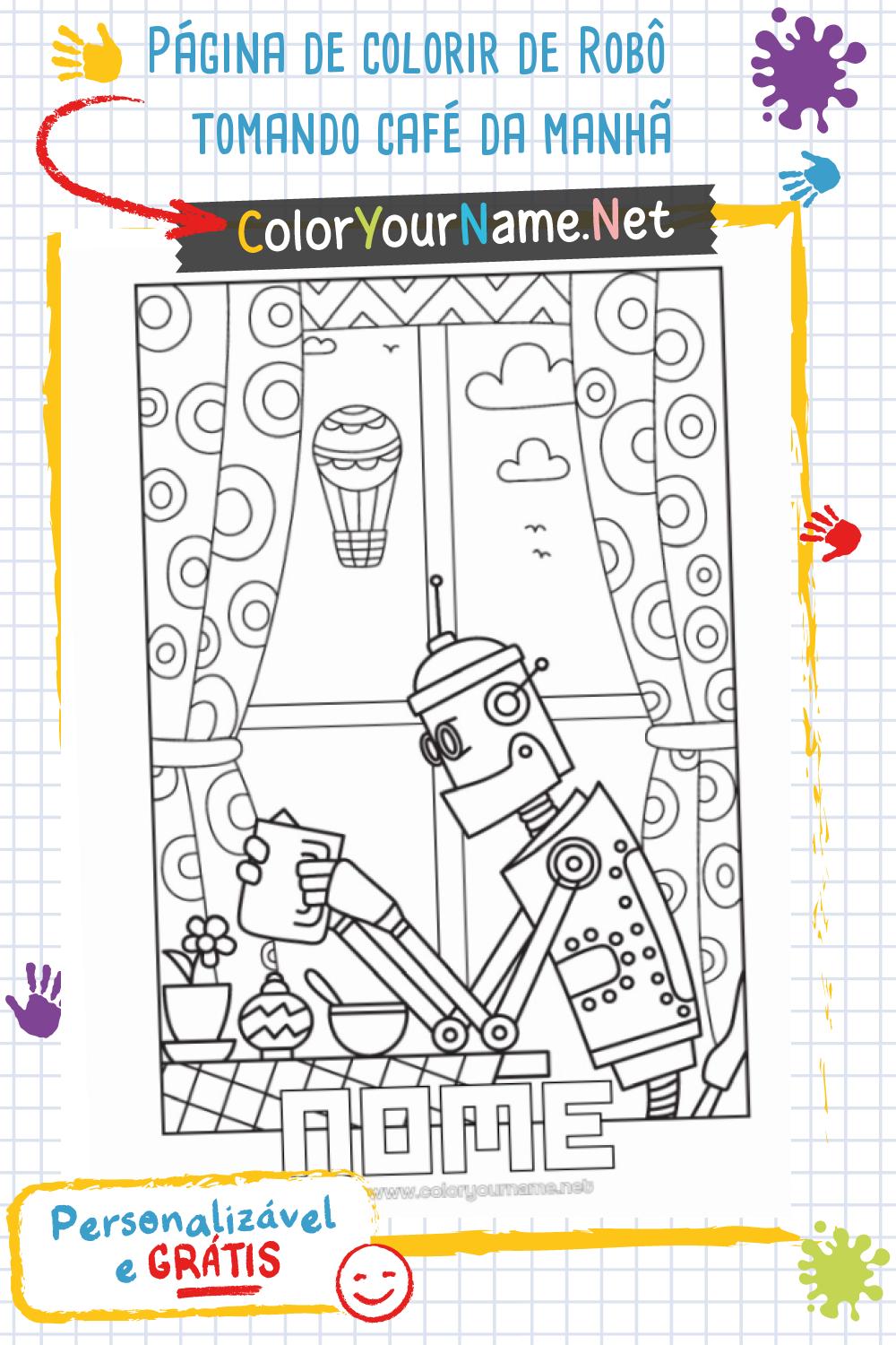 Página de colorir de Robô tomando café da manhã