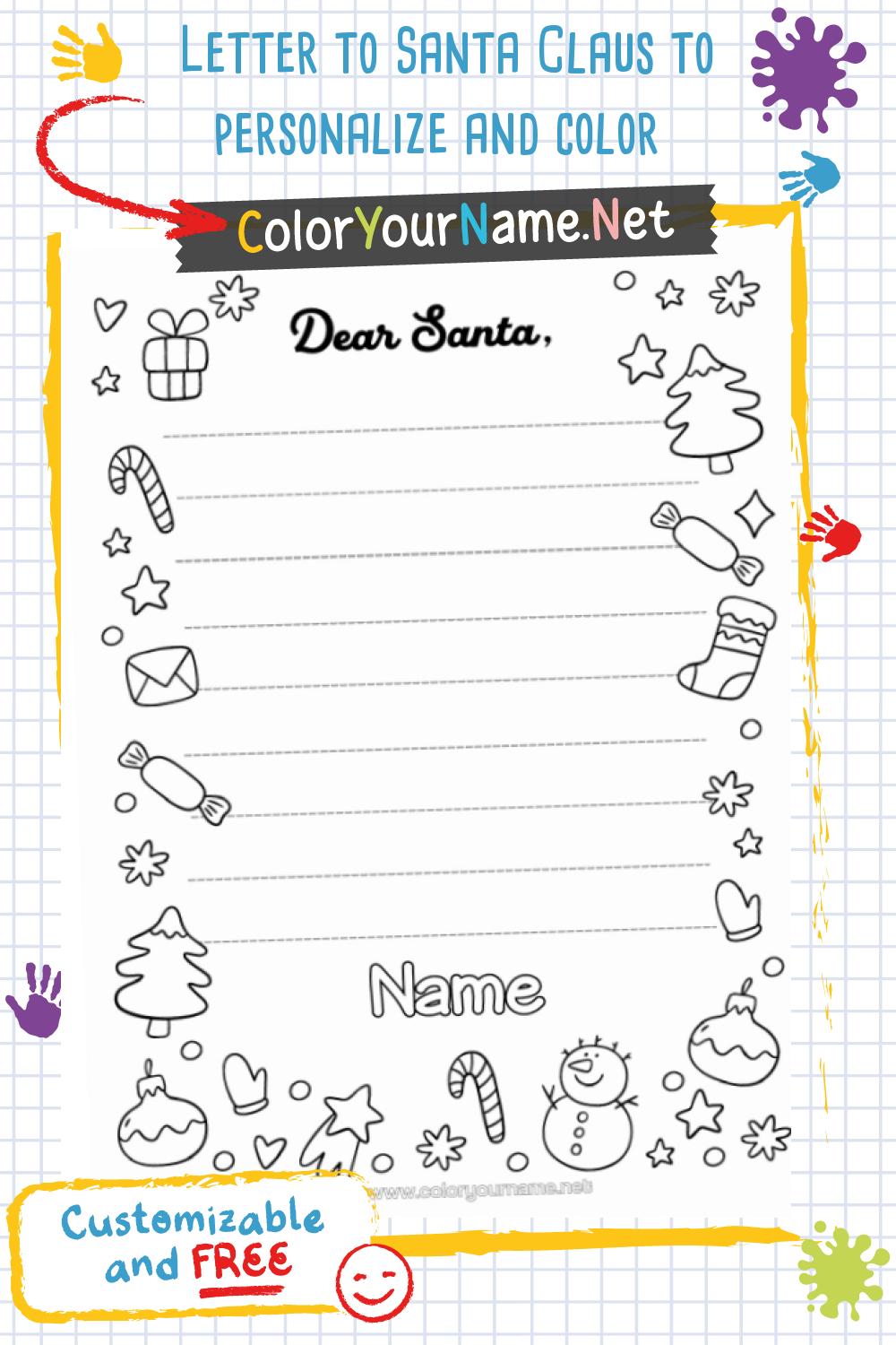 Letter to Santa Claus to personalize and color