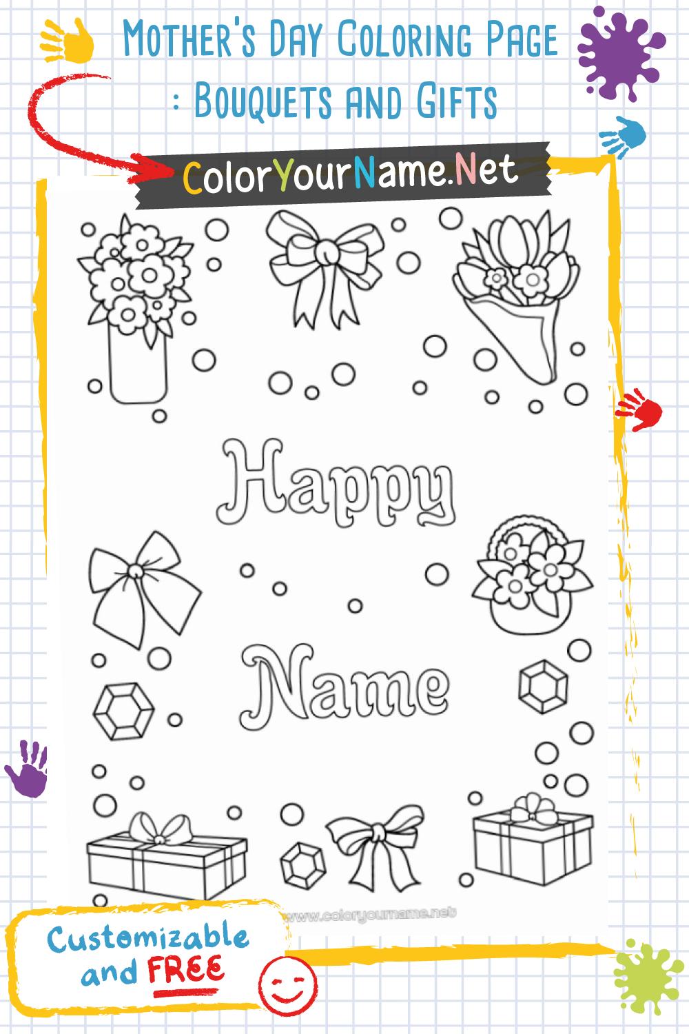 Mother's Day Coloring Page : Bouquets and Gifts