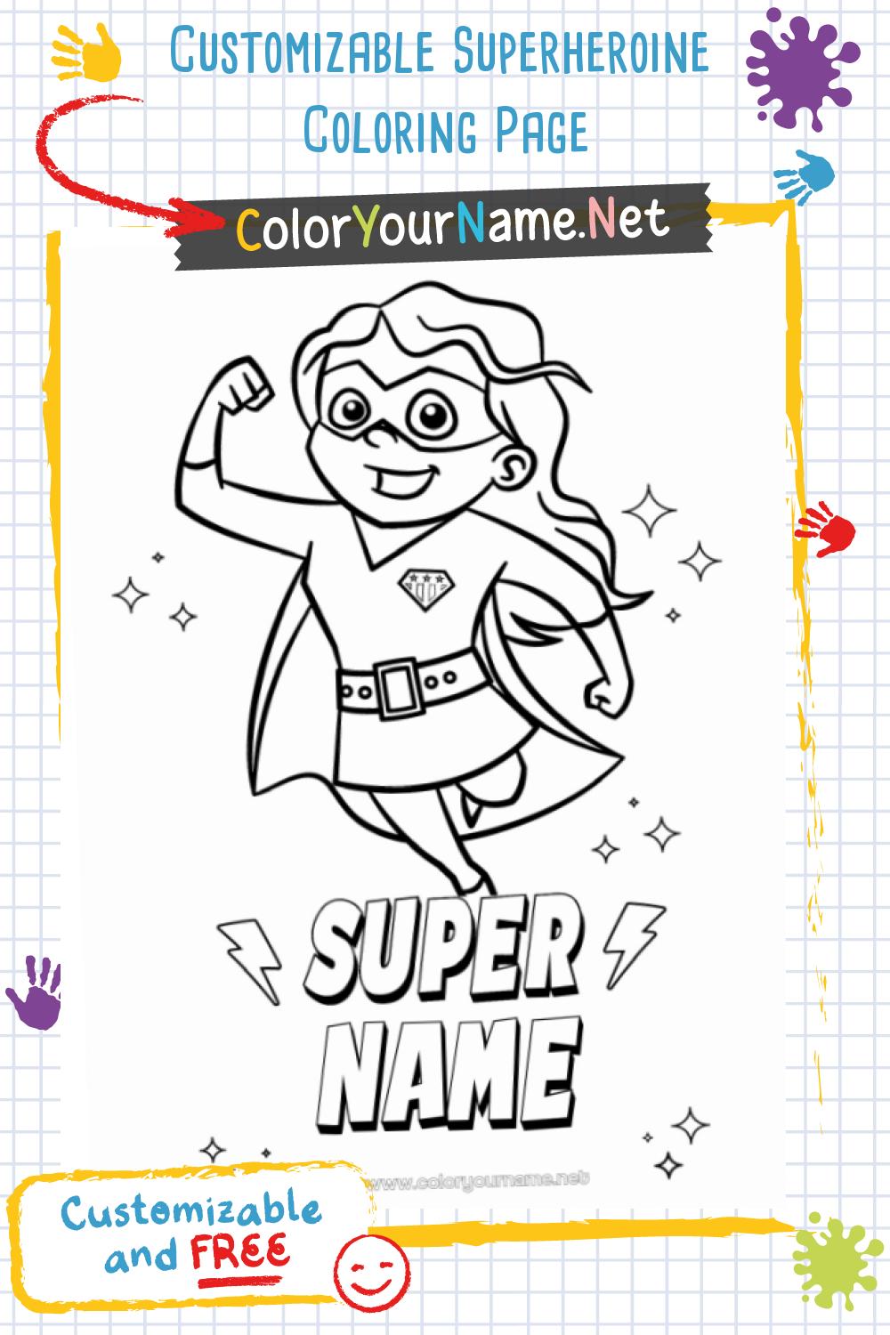 Customizable Superheroine Coloring Page
