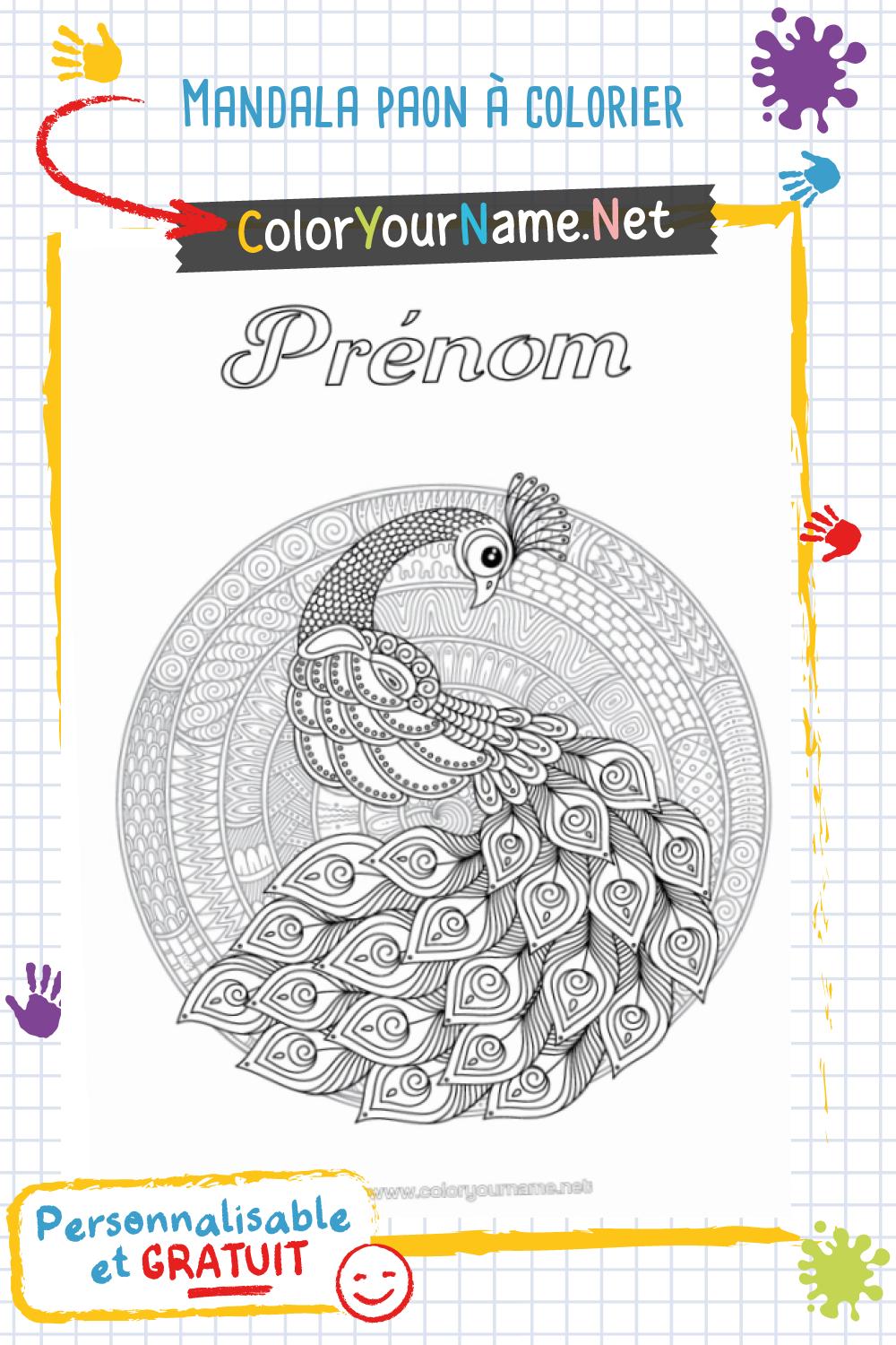 Mandala paon à colorier