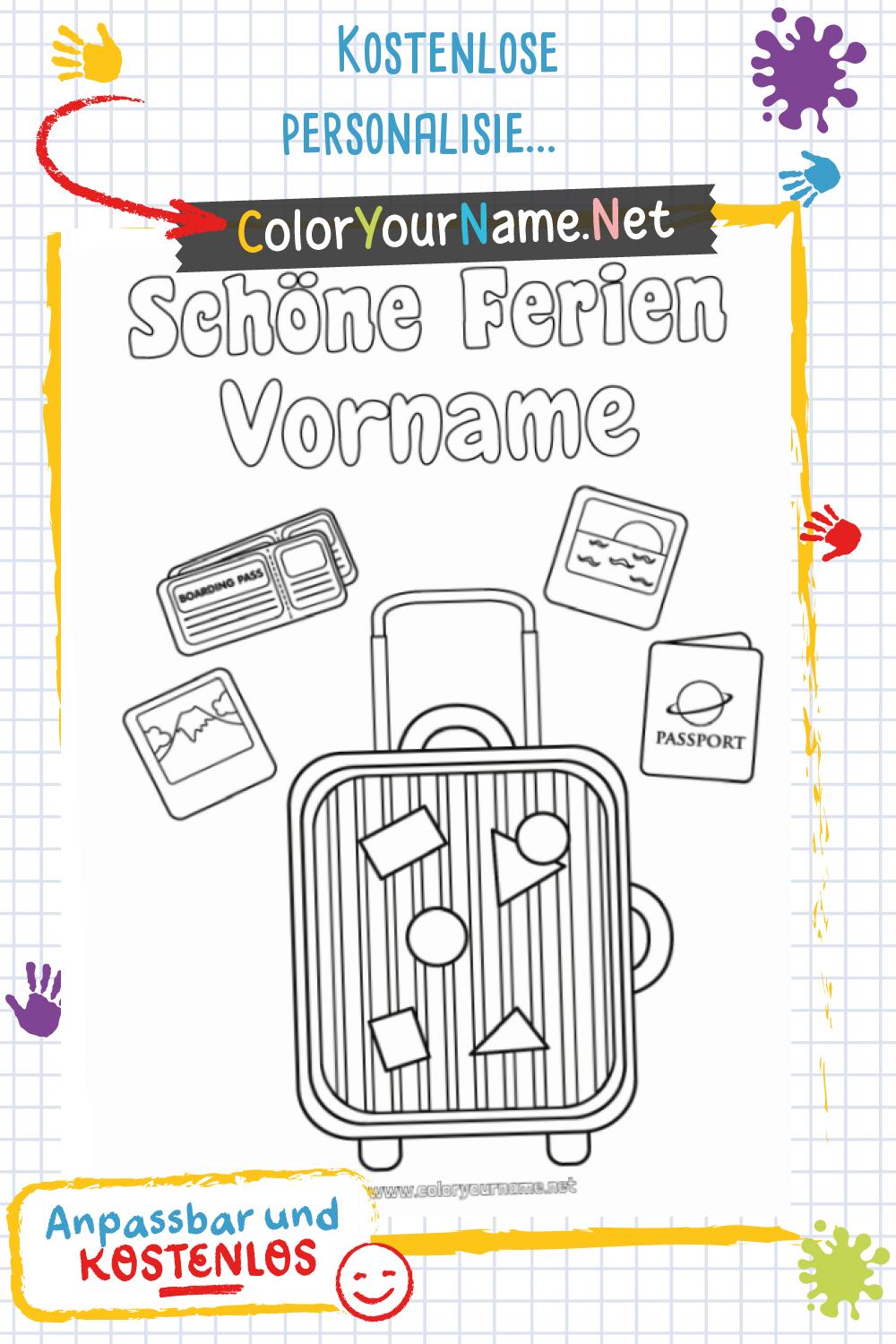 Kostenlose personalisierte Malvorlage : Schöne Ferien