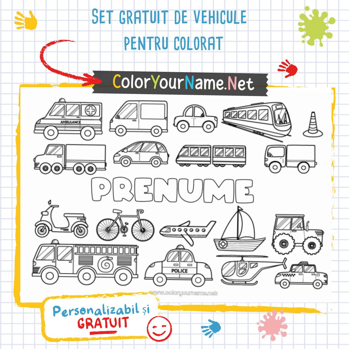 Set gratuit de vehicule pentru colorat