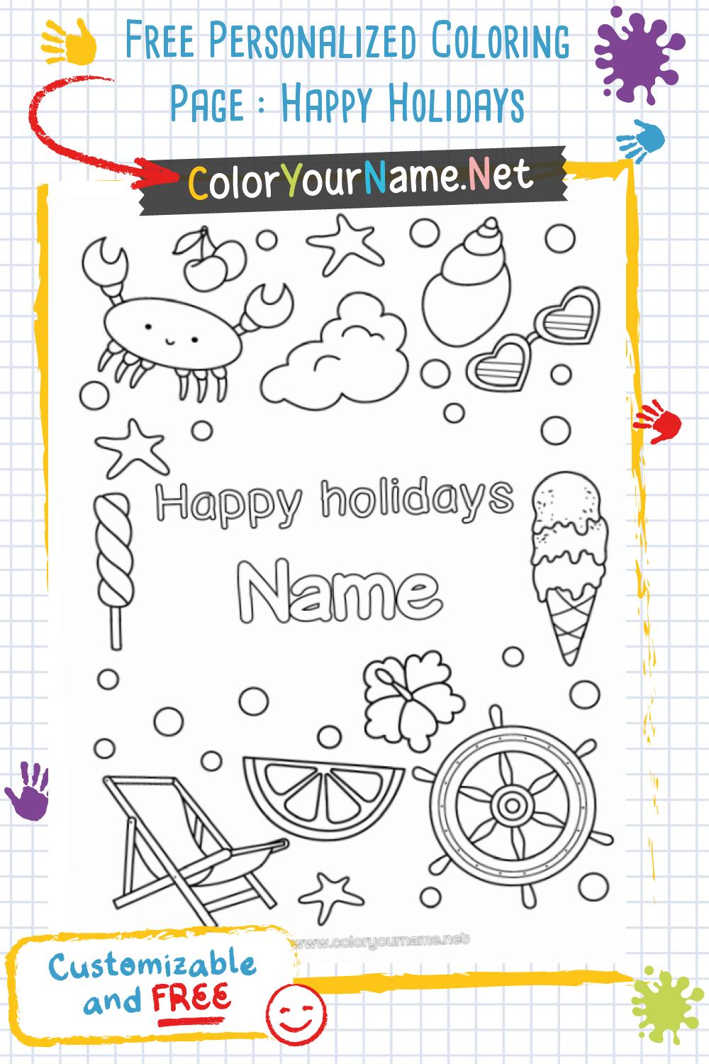 Free Personalized Coloring Page : Happy Holidays