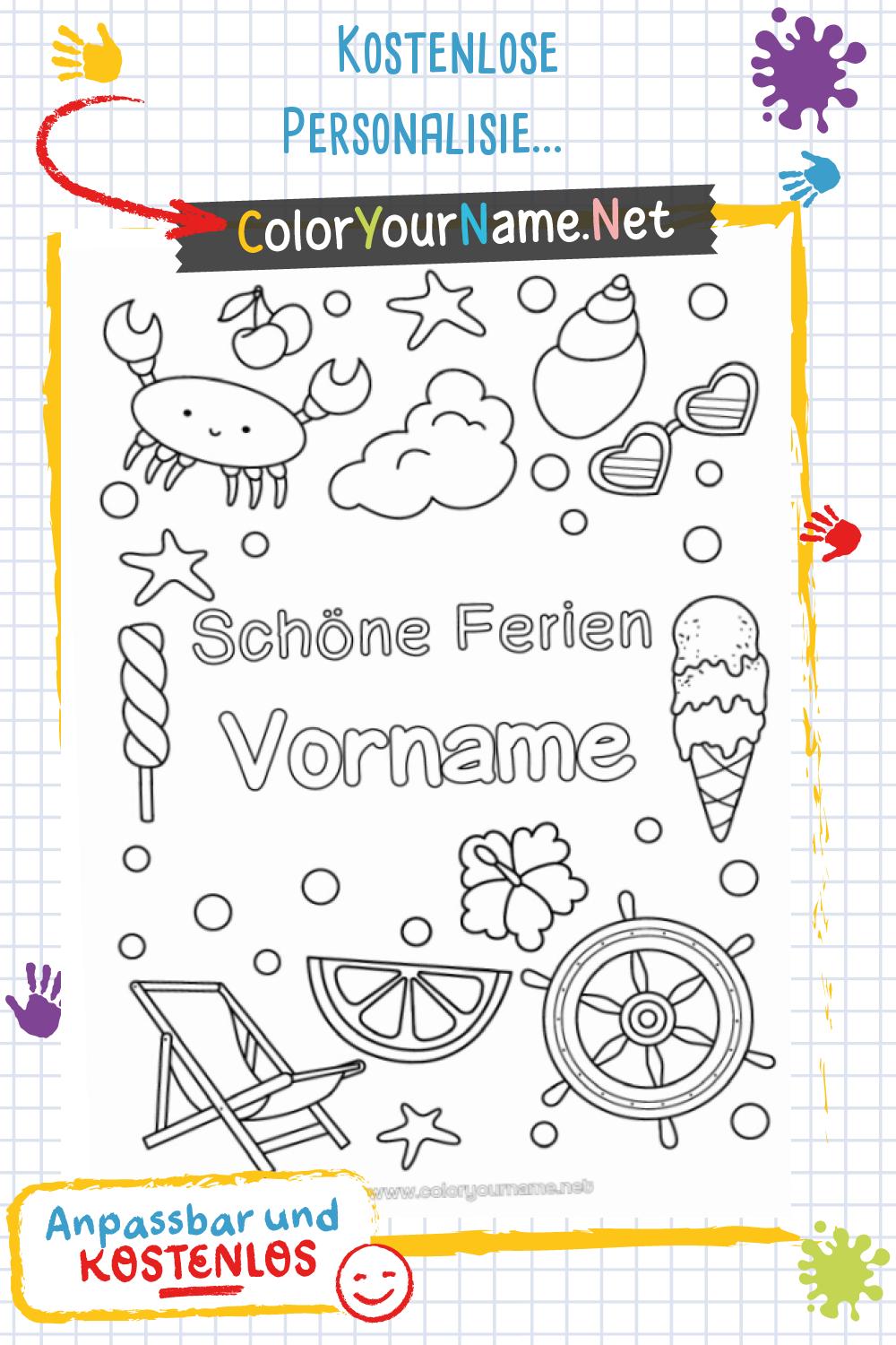 Kostenlose Personalisierte Ausmalbild : Schöne Ferien