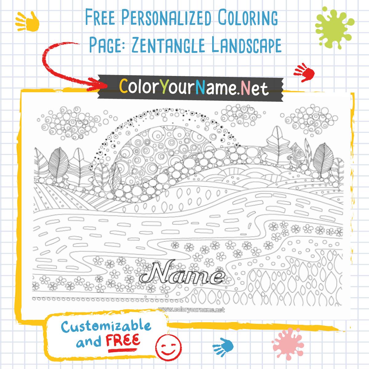 Free Personalized Coloring Page: Zentangle Landscape