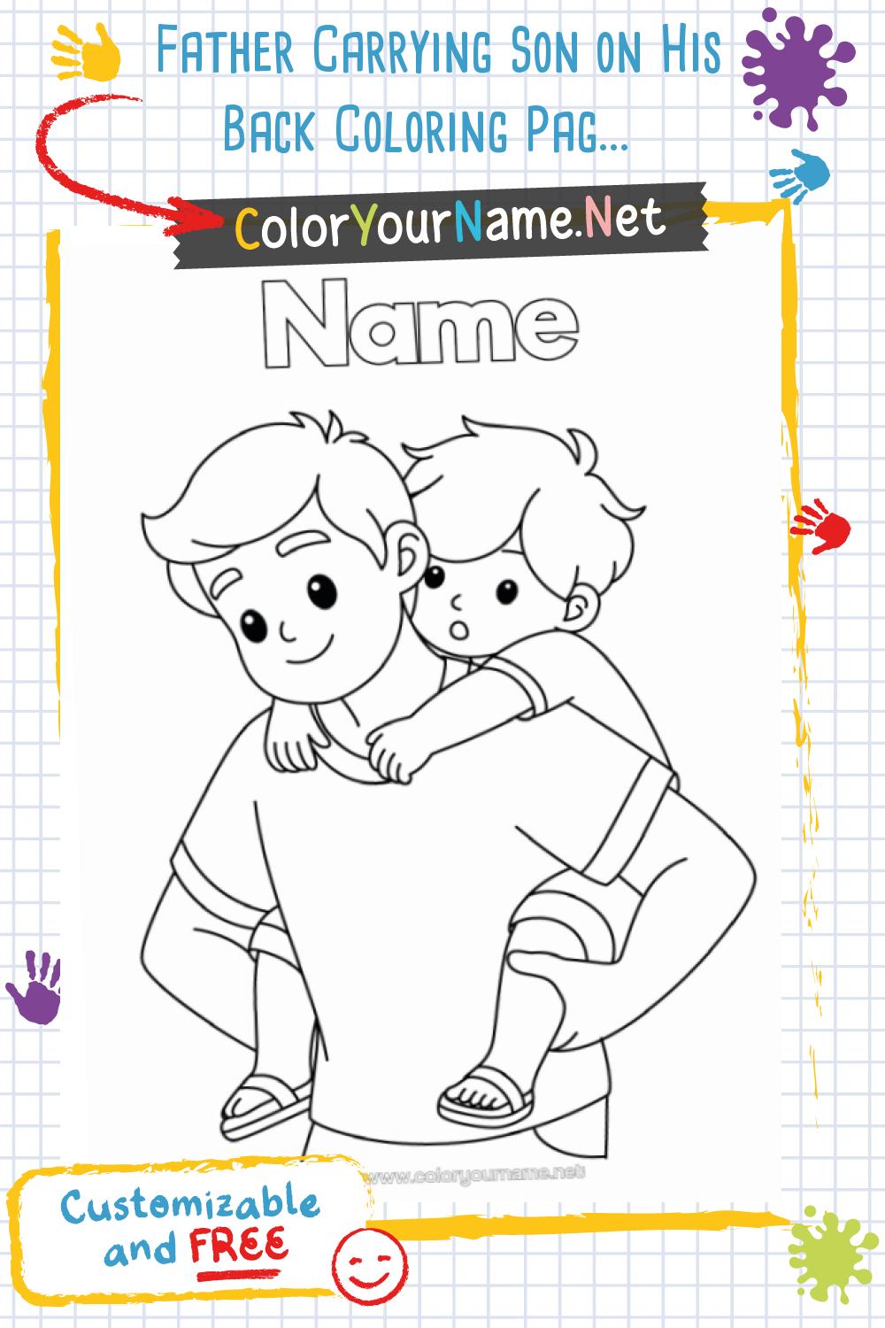 Father Carrying Son on His Back Coloring Page - Father's Day Gift Idea