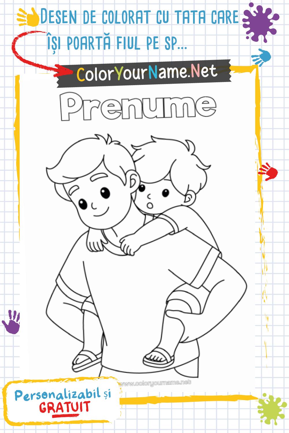 Desen de colorat cu tata care își poartă fiul pe spate - idee de cadou ...